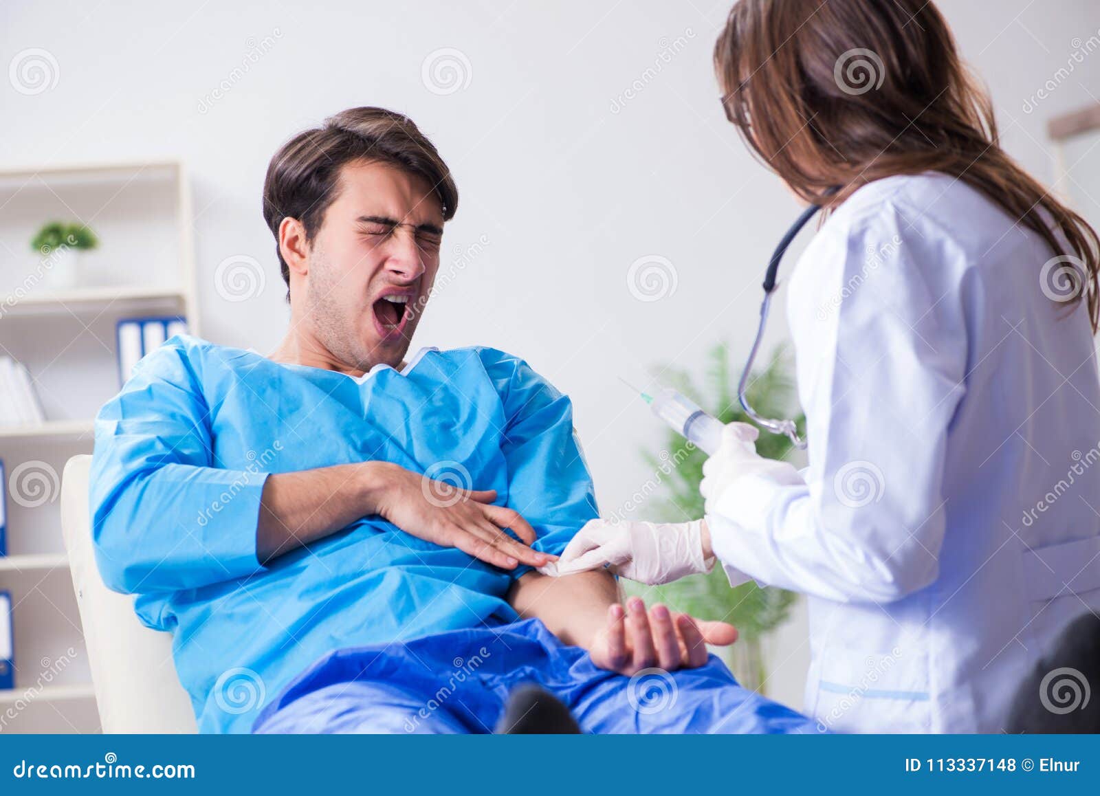 The Scared Patient Man Getting Ready for Flu Shot Stock Photo - Image ...