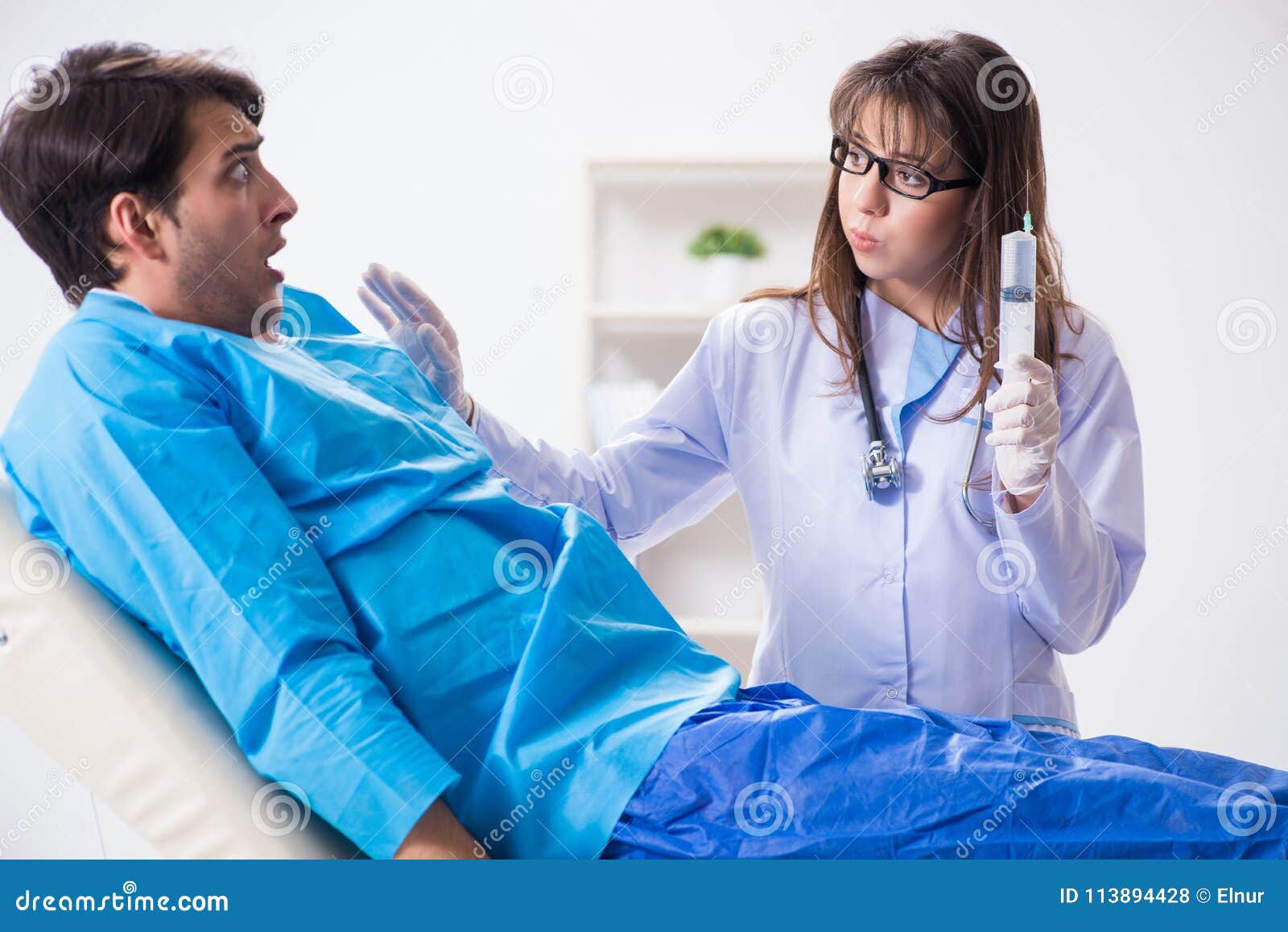 Scared Patient Covering Mouth And Holding Teddy Bear Stock Image ...