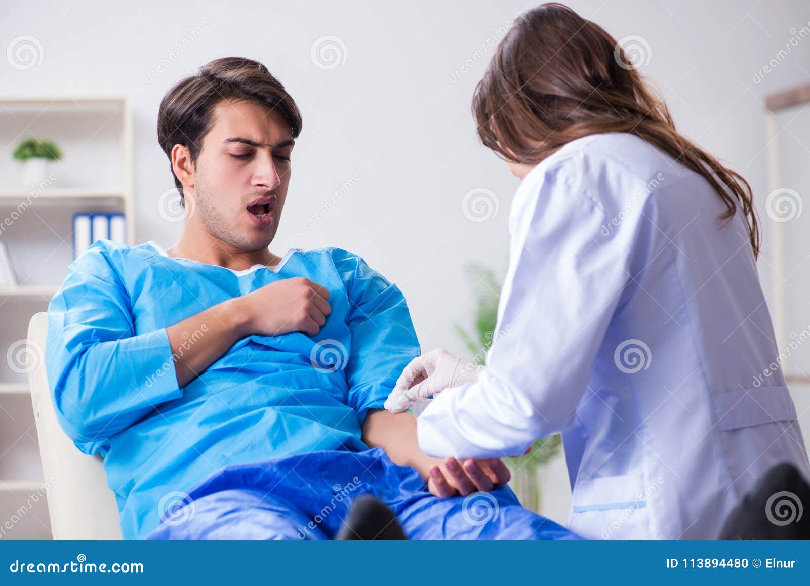 The Scared Patient Man Getting Ready for Flu Shot Stock Photo - Image ...