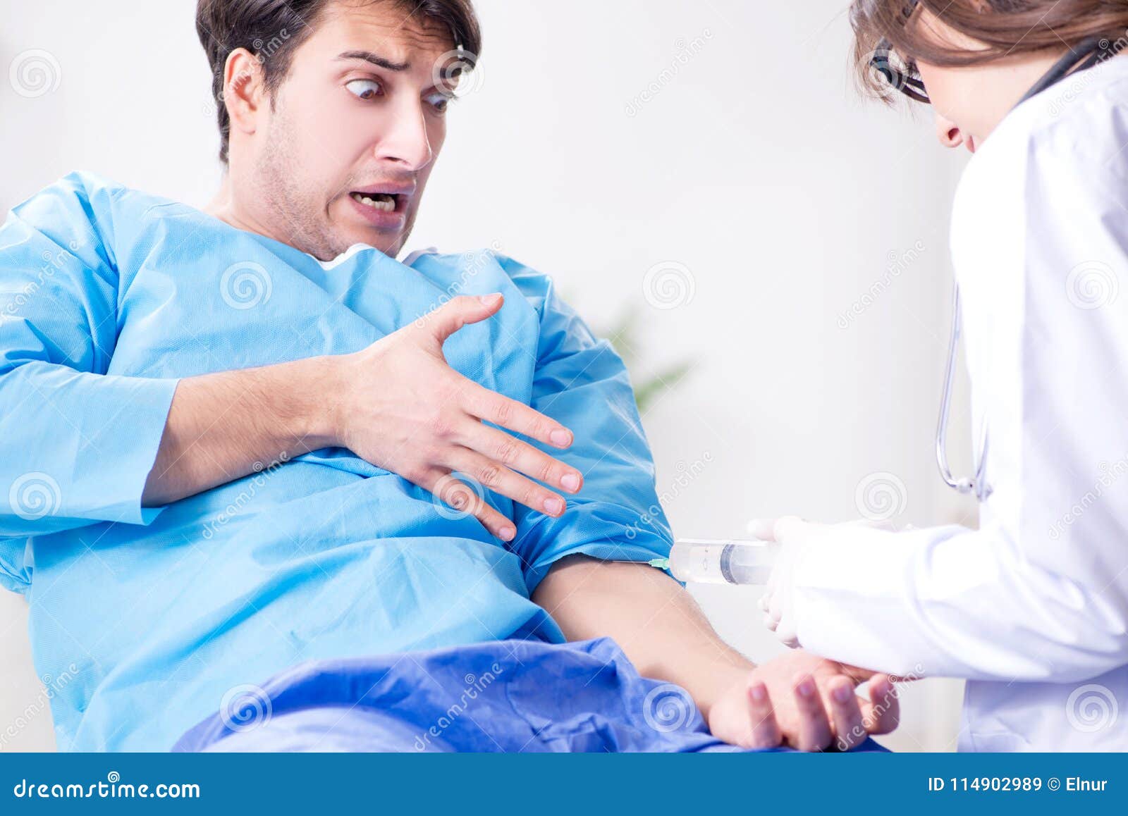 The Scared Patient Man Getting Ready for Flu Shot Stock Image - Image ...