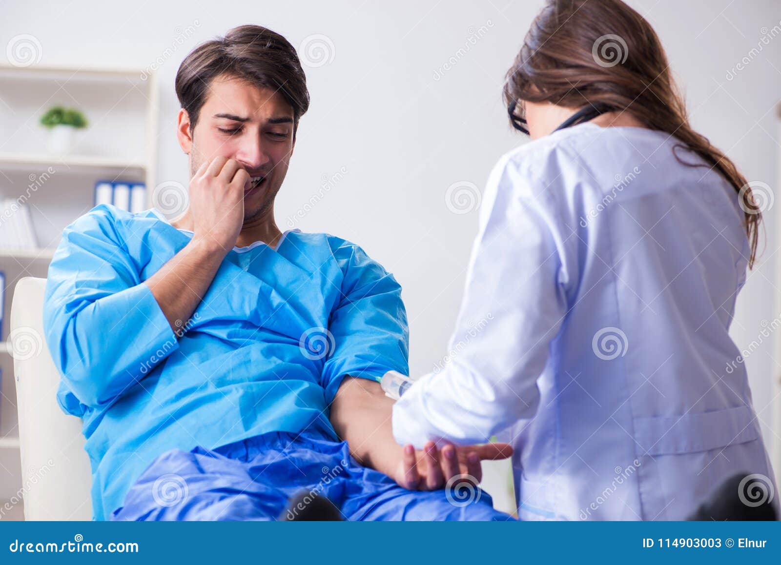 The Scared Patient Man Getting Ready for Flu Shot Stock Image - Image ...