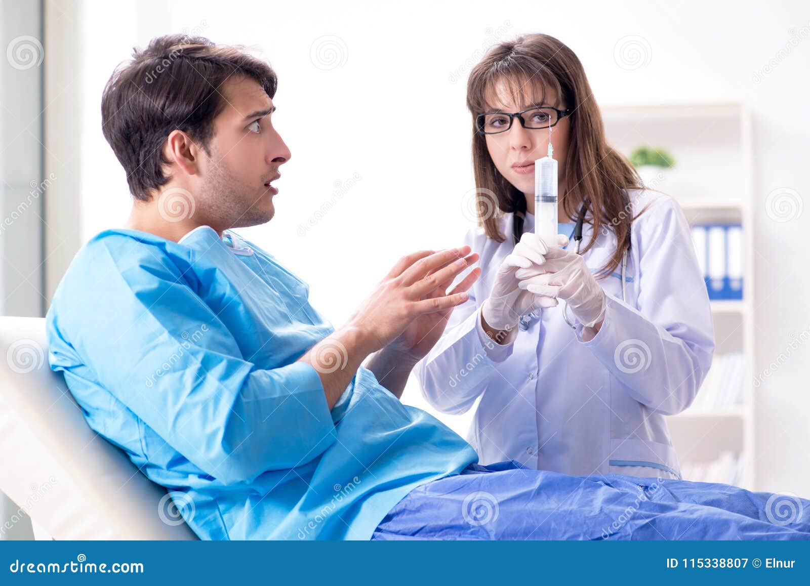 The Scared Patient Man Getting Ready for Flu Shot Stock Image - Image ...