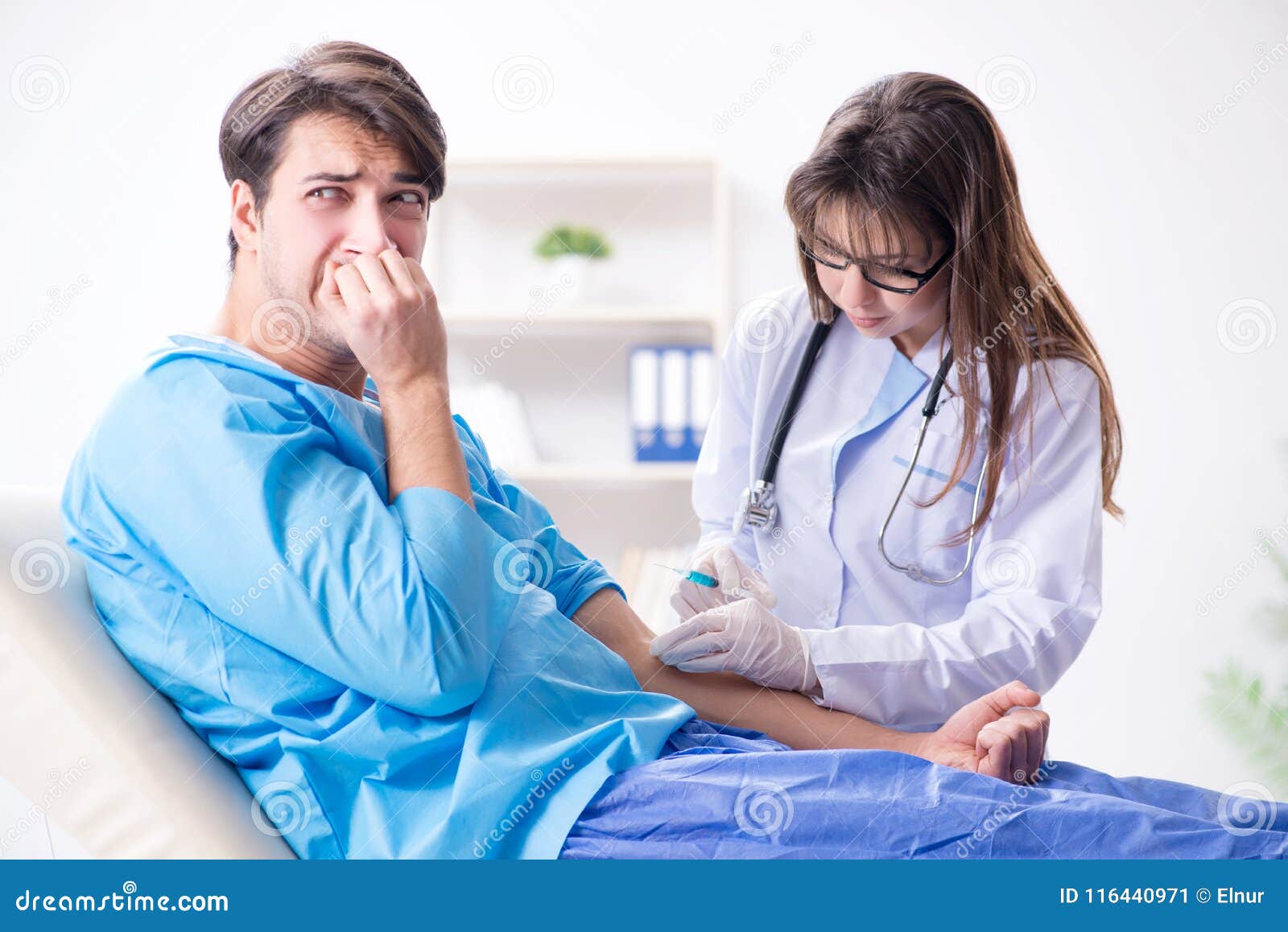 The Scared Patient Man Getting Ready for Flu Shot Stock Image - Image ...