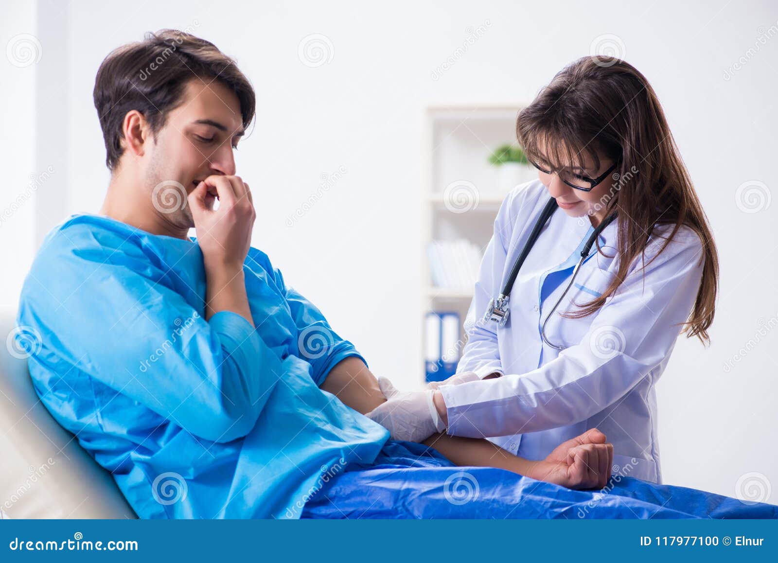 The Scared Patient Man Getting Ready for Flu Shot Stock Photo - Image ...
