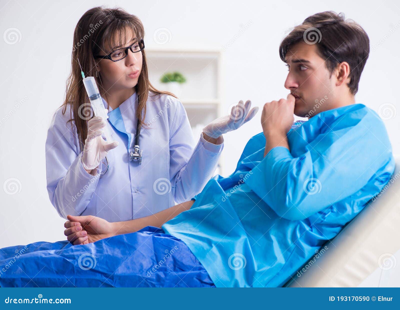 Scared Patient Man Getting Ready for Flu Shot Stock Photo - Image of ...