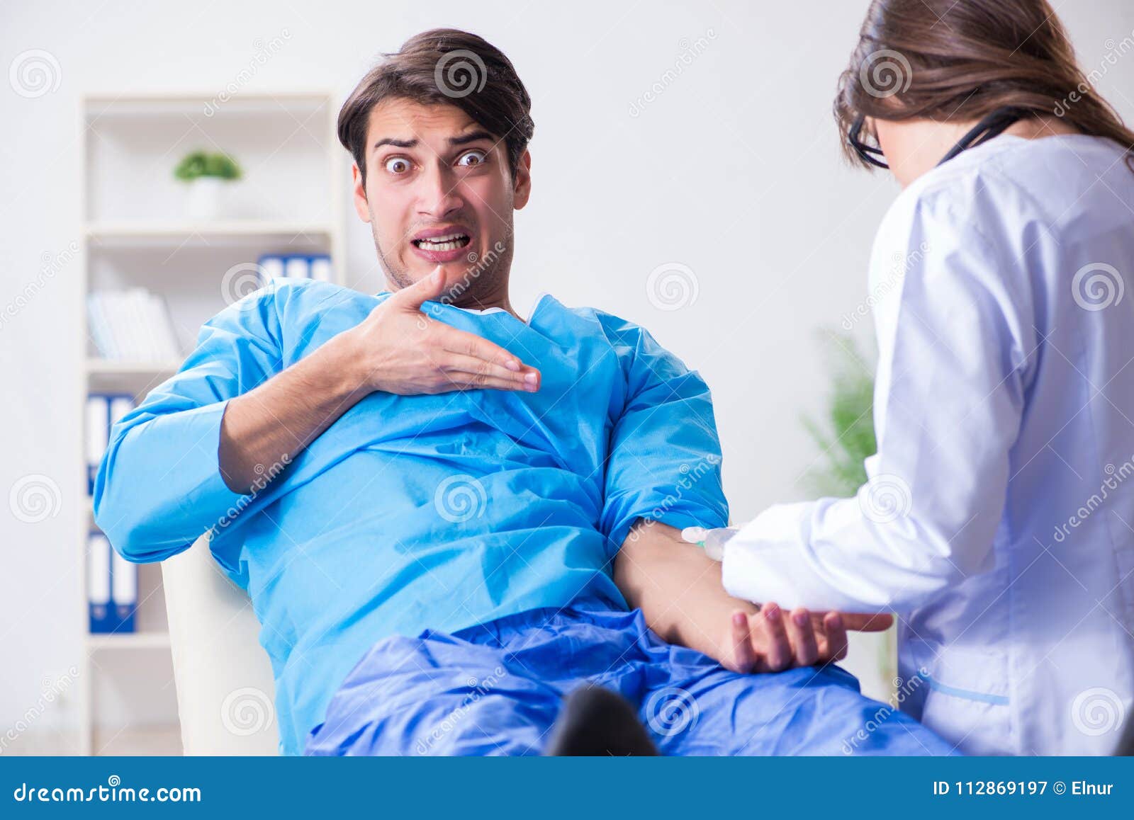 The Scared Patient Man Getting Ready for Flu Shot Stock Image - Image ...