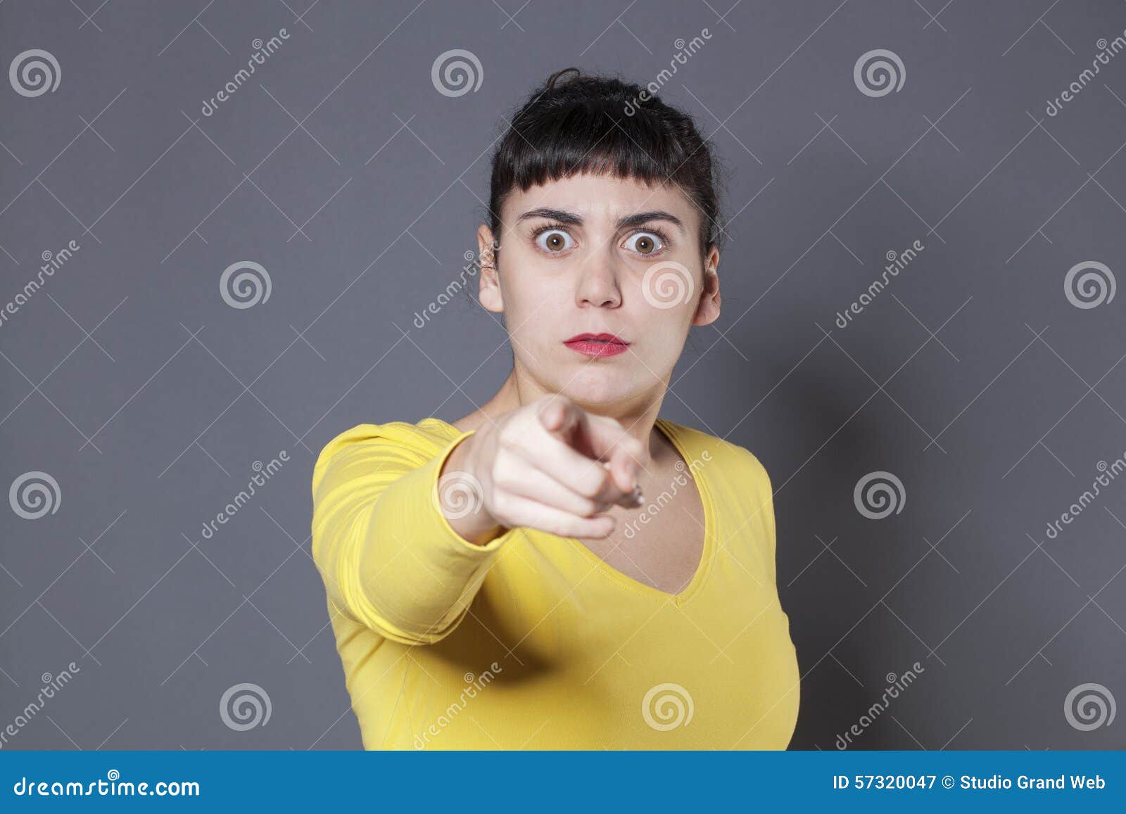 Scared 20s Woman Denouncing a Problem Stock Image - Image of brunette ...