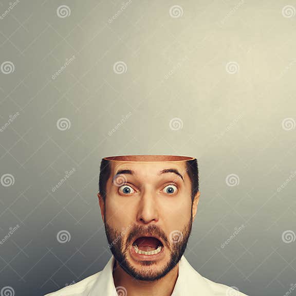 Scared Screaming Man with Open Head Stock Image - Image of mind, scared ...