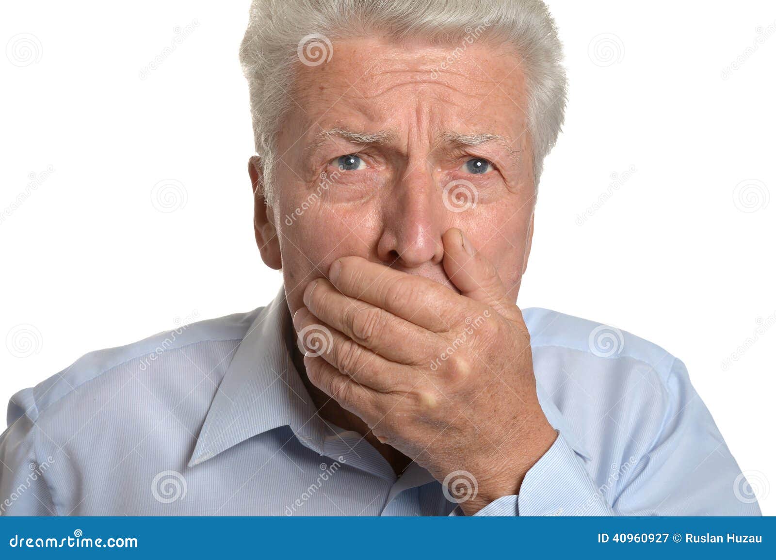 Scared senior man stock image. Image of isolated, grey - 40960927