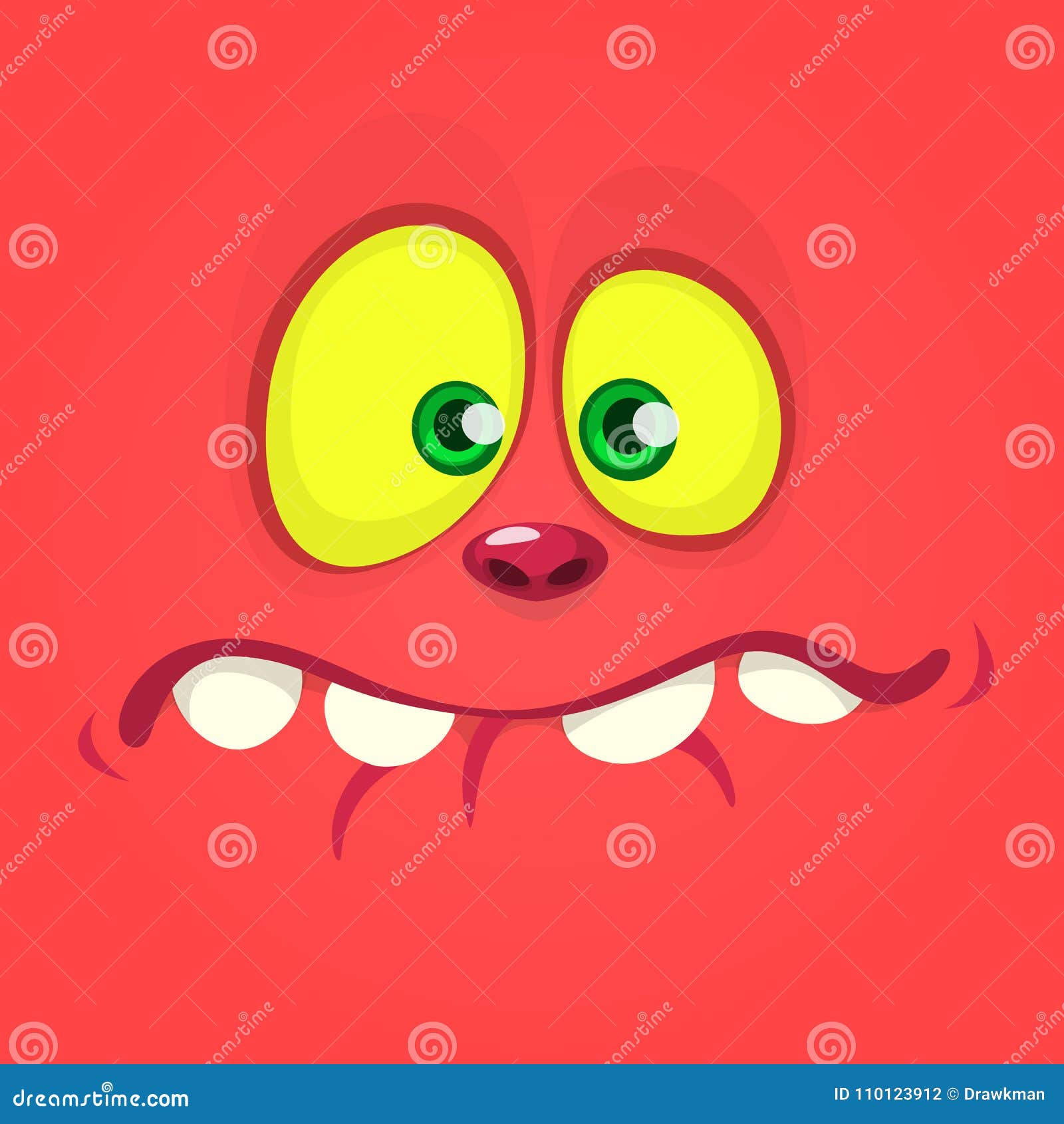 Scared Silly Cartoon Monster Face. Vector Halloween Red Monster . Stock ...