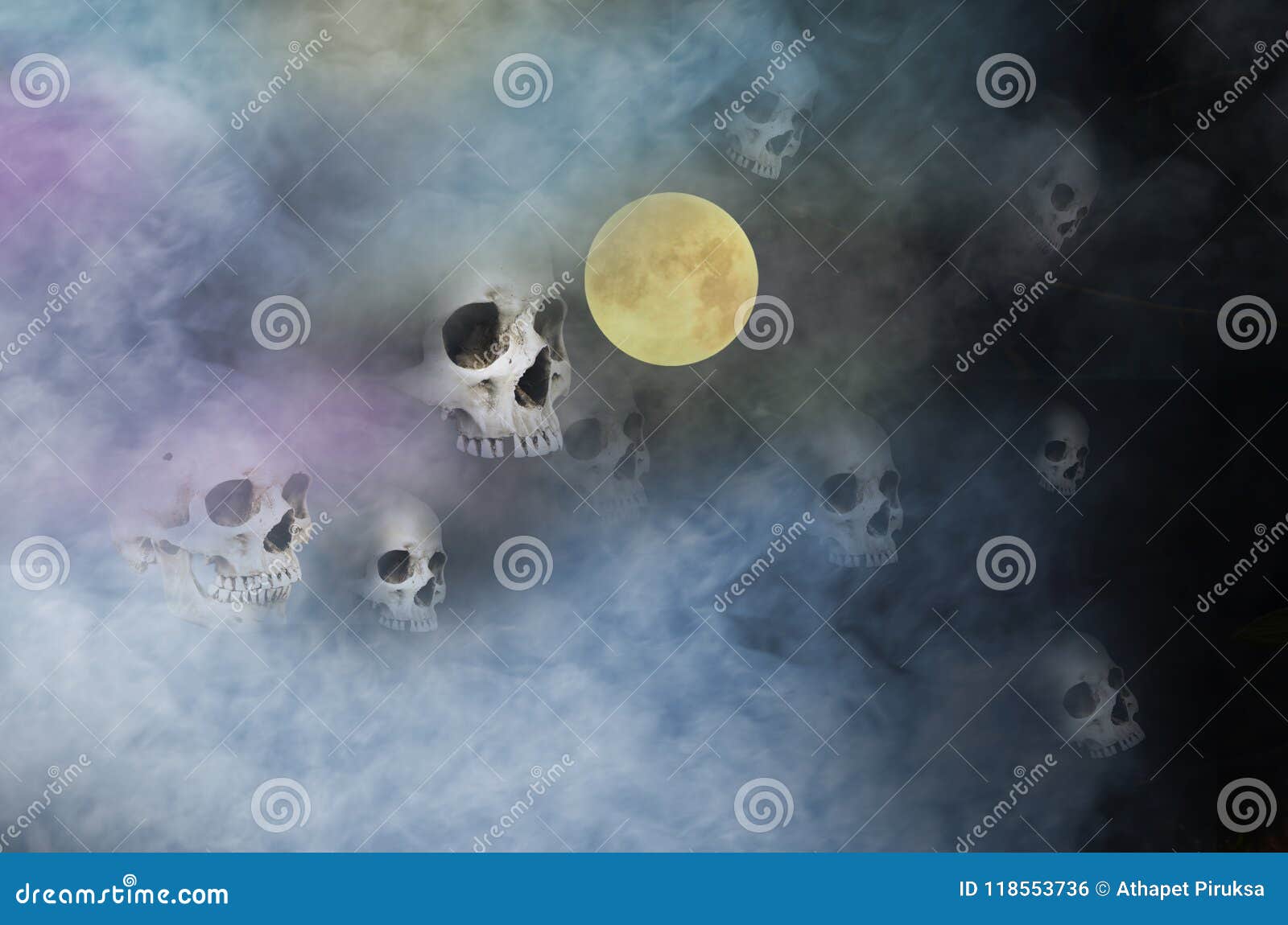 Scared Skull Ghost in the Smoke of Horrible Night Stock Photo - Image ...