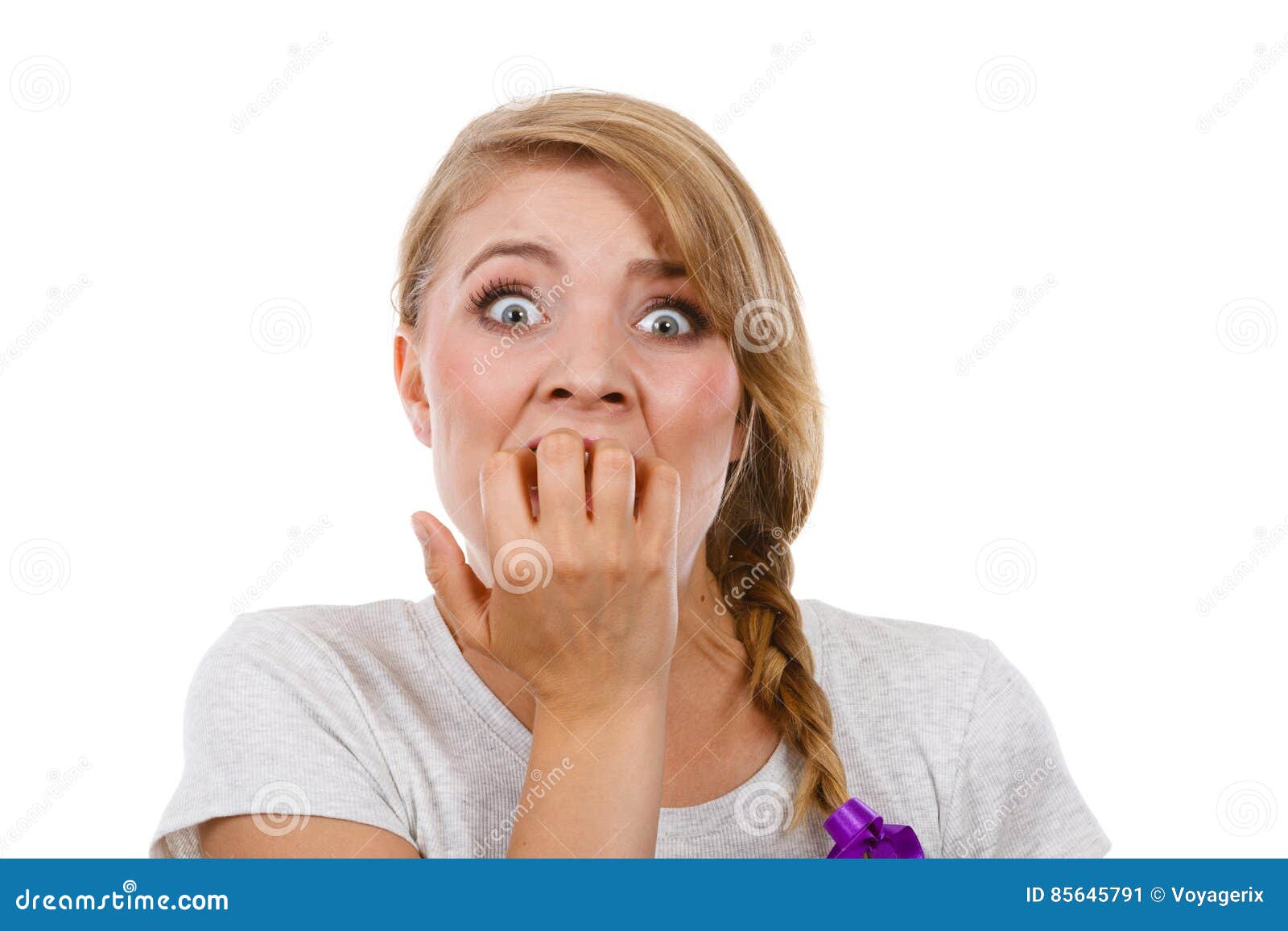 Scared, Stressed Woman Biting Her Nails Stock Image - Image of isolated ...
