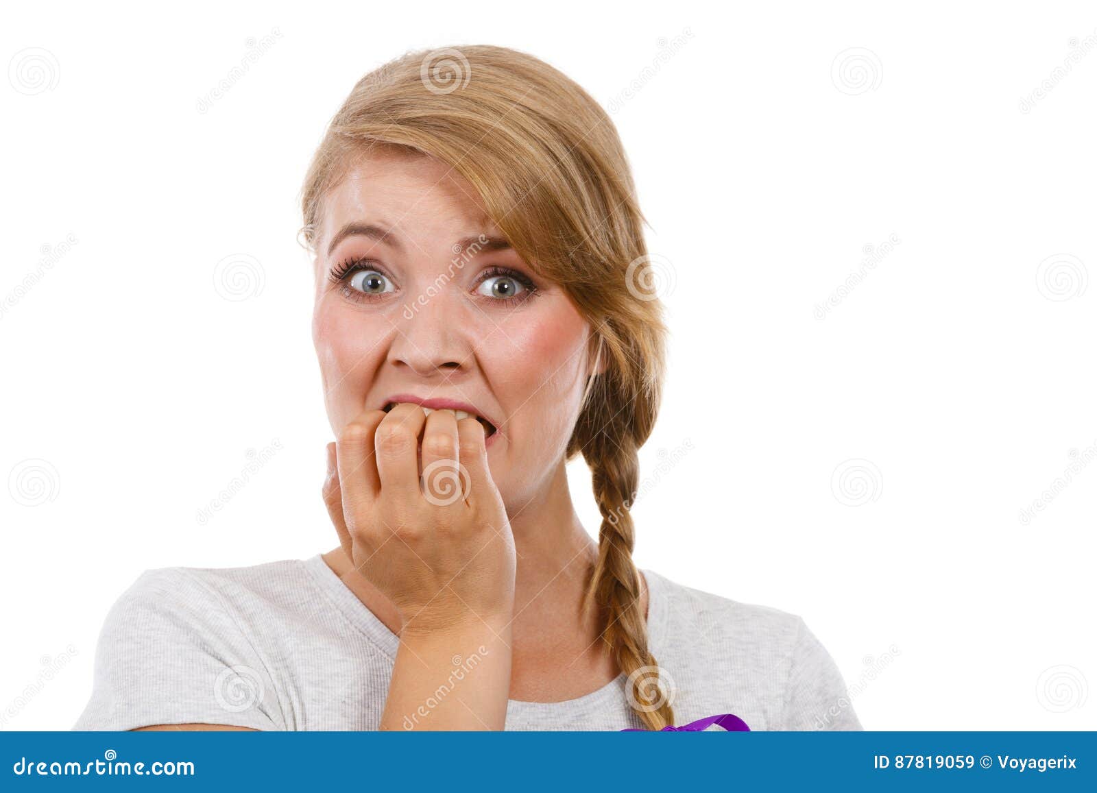 Scared, Stressed Woman Biting Her Nails Stock Image - Image of neurotic ...
