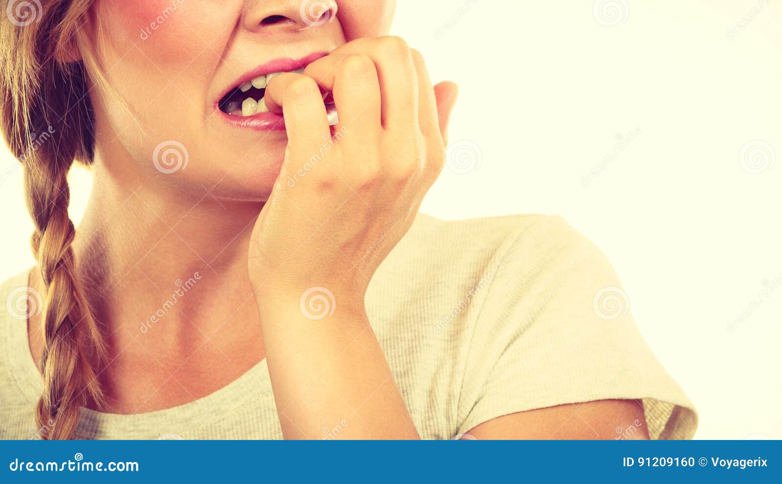 Scared, Stressed Woman Biting Her Nails Stock Photo - Image of scared ...