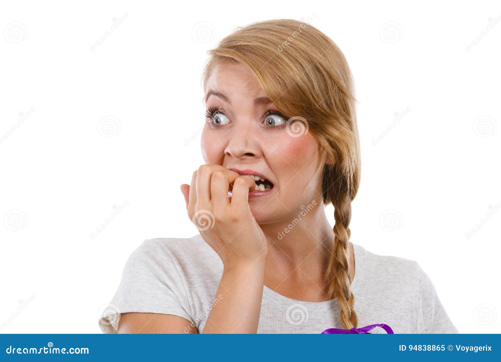 Scared, Stressed Woman Biting Her Nails Stock Image - Image of ...