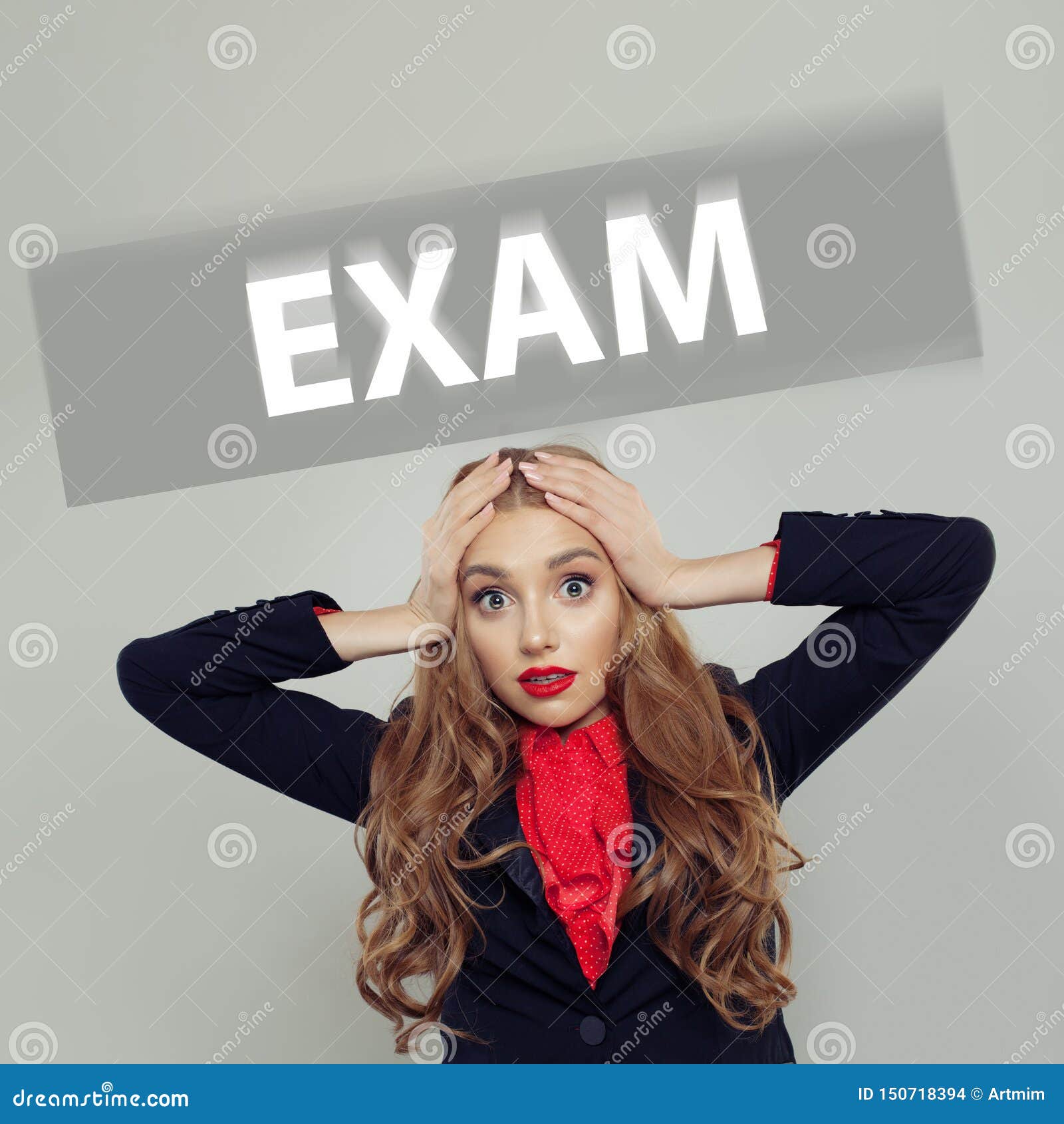 Scared Student Woman with Exam Inscription Stock Photo - Image of exam ...