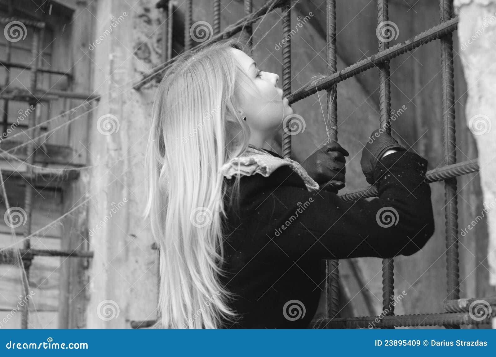 Scared Surprised Woman by the Iron-barred Stock Image - Image of scared ...