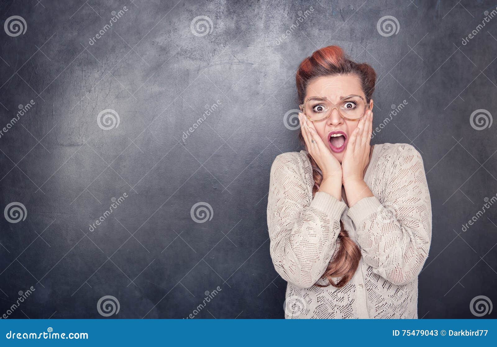 Scared Teacher Woman On The Blackboard Background Royalty-Free Stock ...