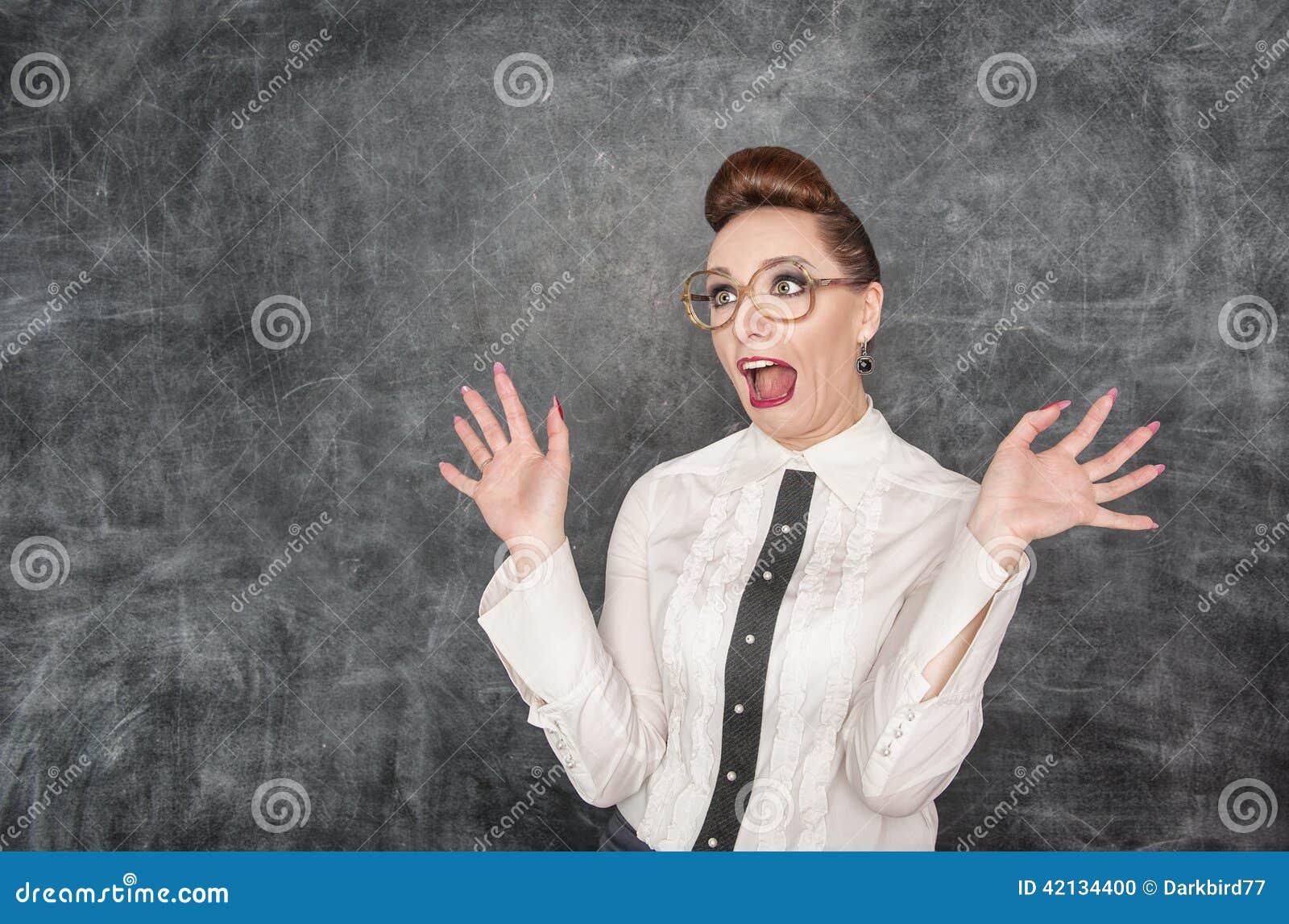 Scared Teacher Woman On The Blackboard Background Royalty-Free Stock ...