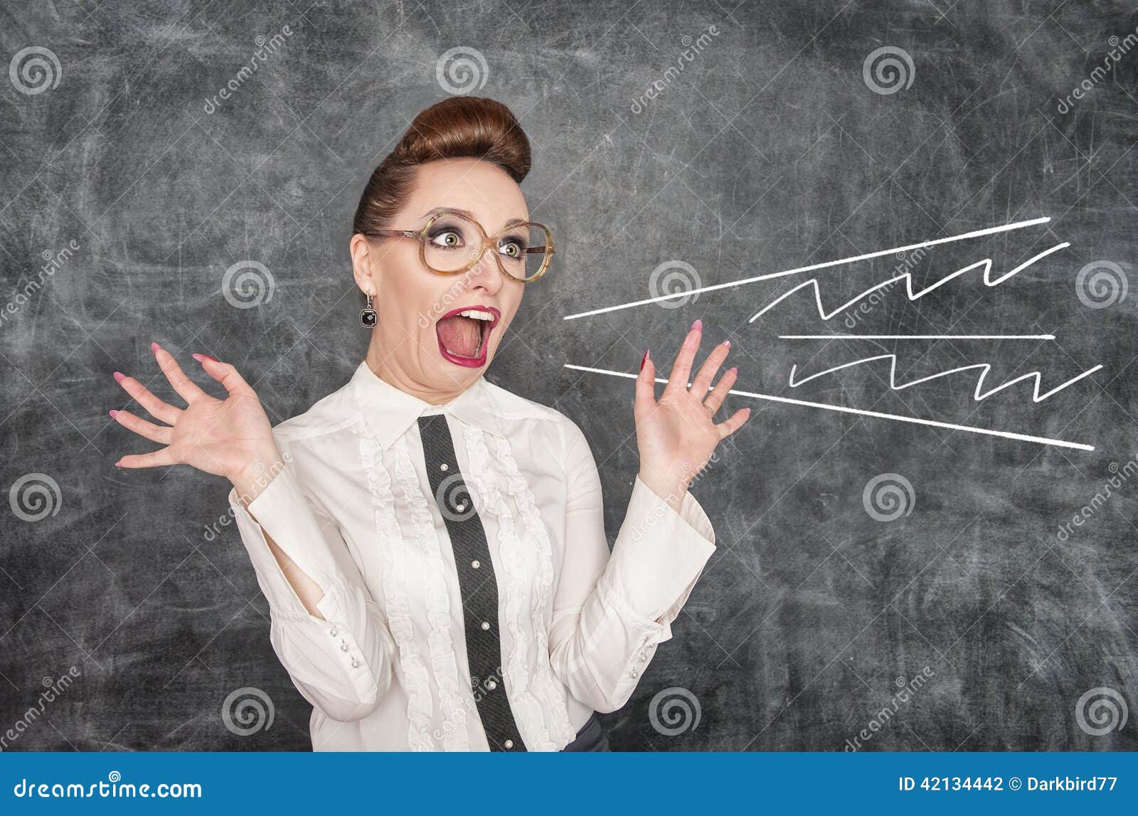 Scared Teacher Woman On The Blackboard Background Royalty-Free Stock ...