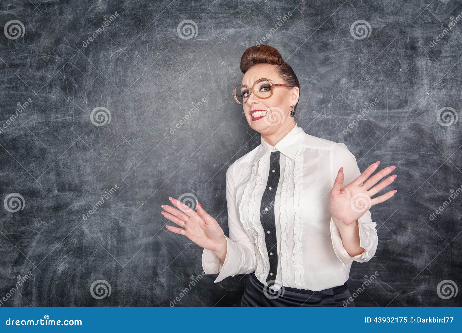 Scared Teacher Woman On The Blackboard Background Royalty-Free Stock ...