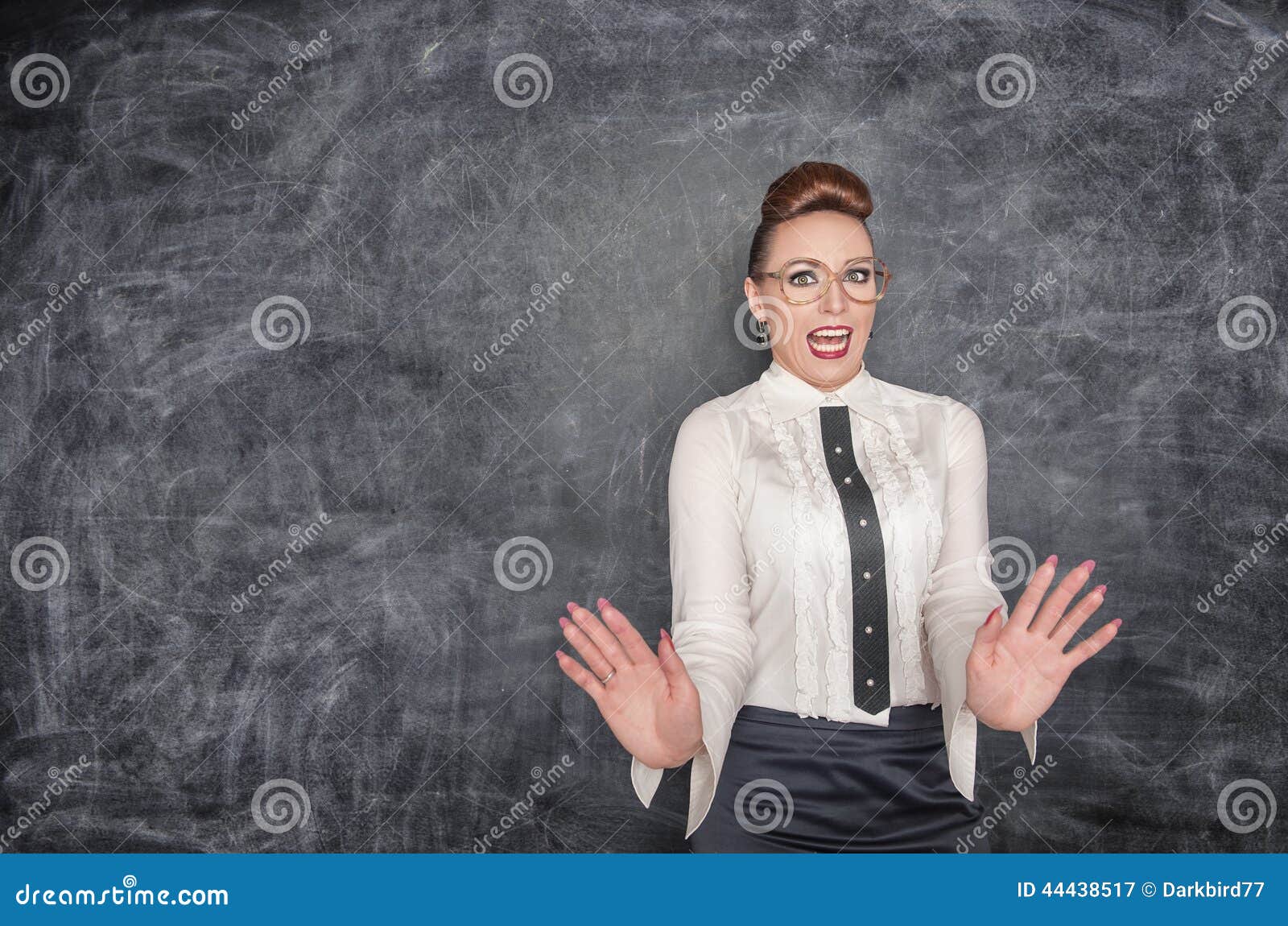Scared Teacher Woman On The Blackboard Background Royalty-Free Stock ...