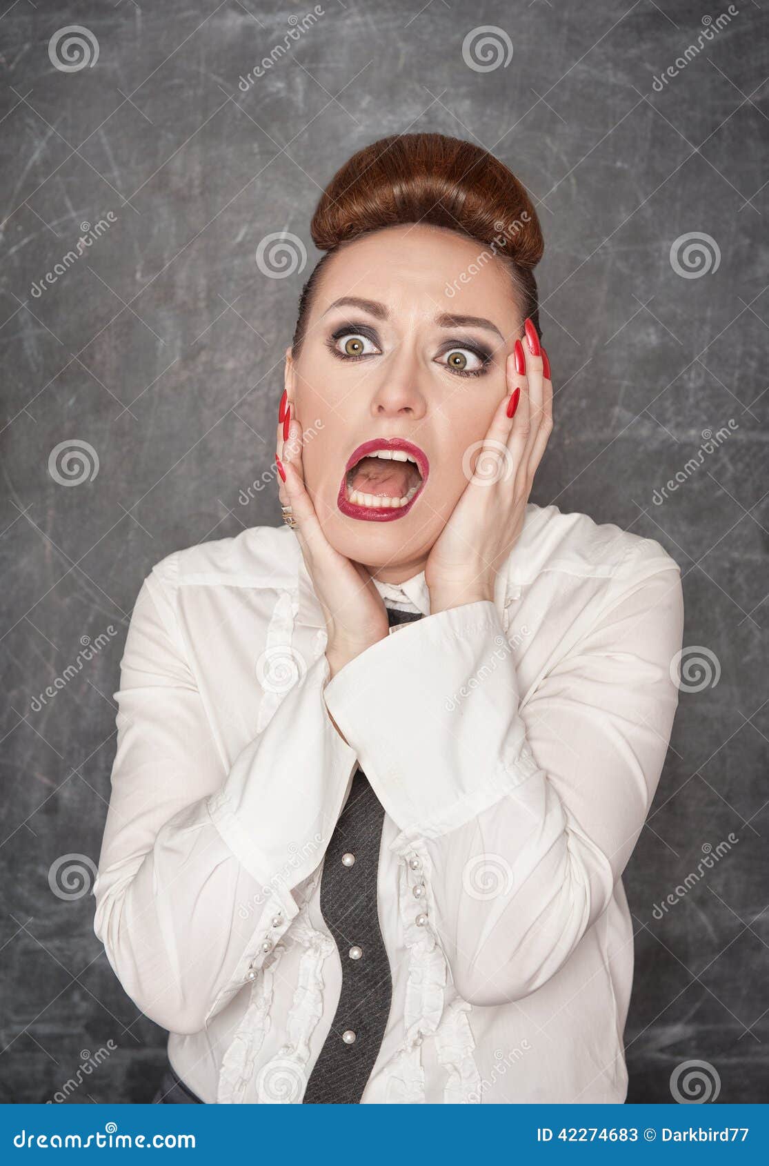 Scared Teacher Woman On The Blackboard Background Royalty-Free Stock ...