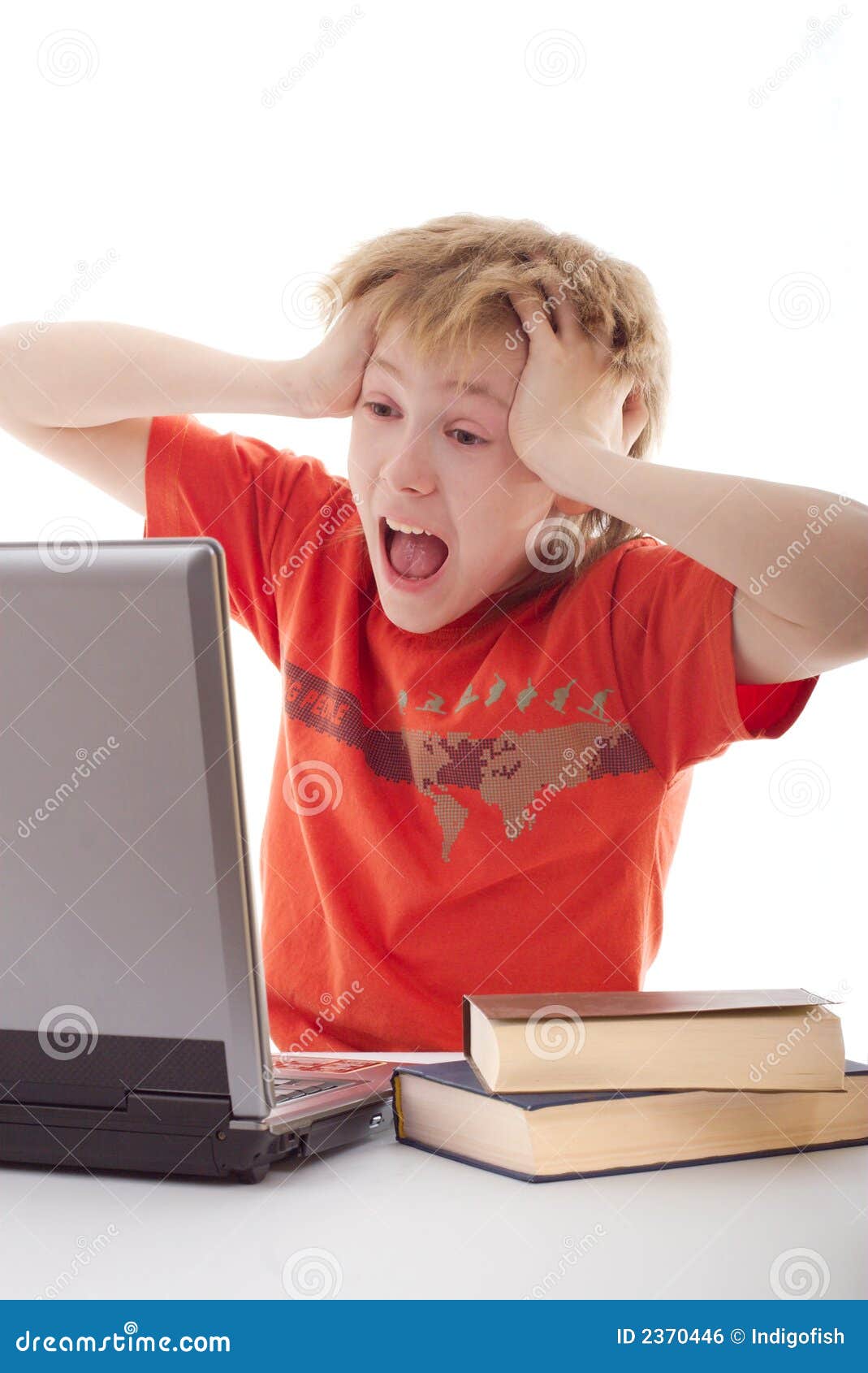 Scared Teenager Biting Fingernails, Grey Studio Background Stock Image ...