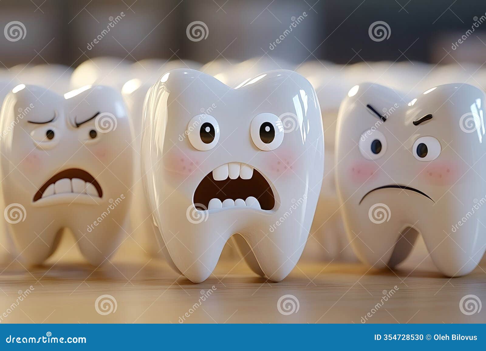 Scared Tooth With A Porcelain Veneer. Cute Character With Facial ...