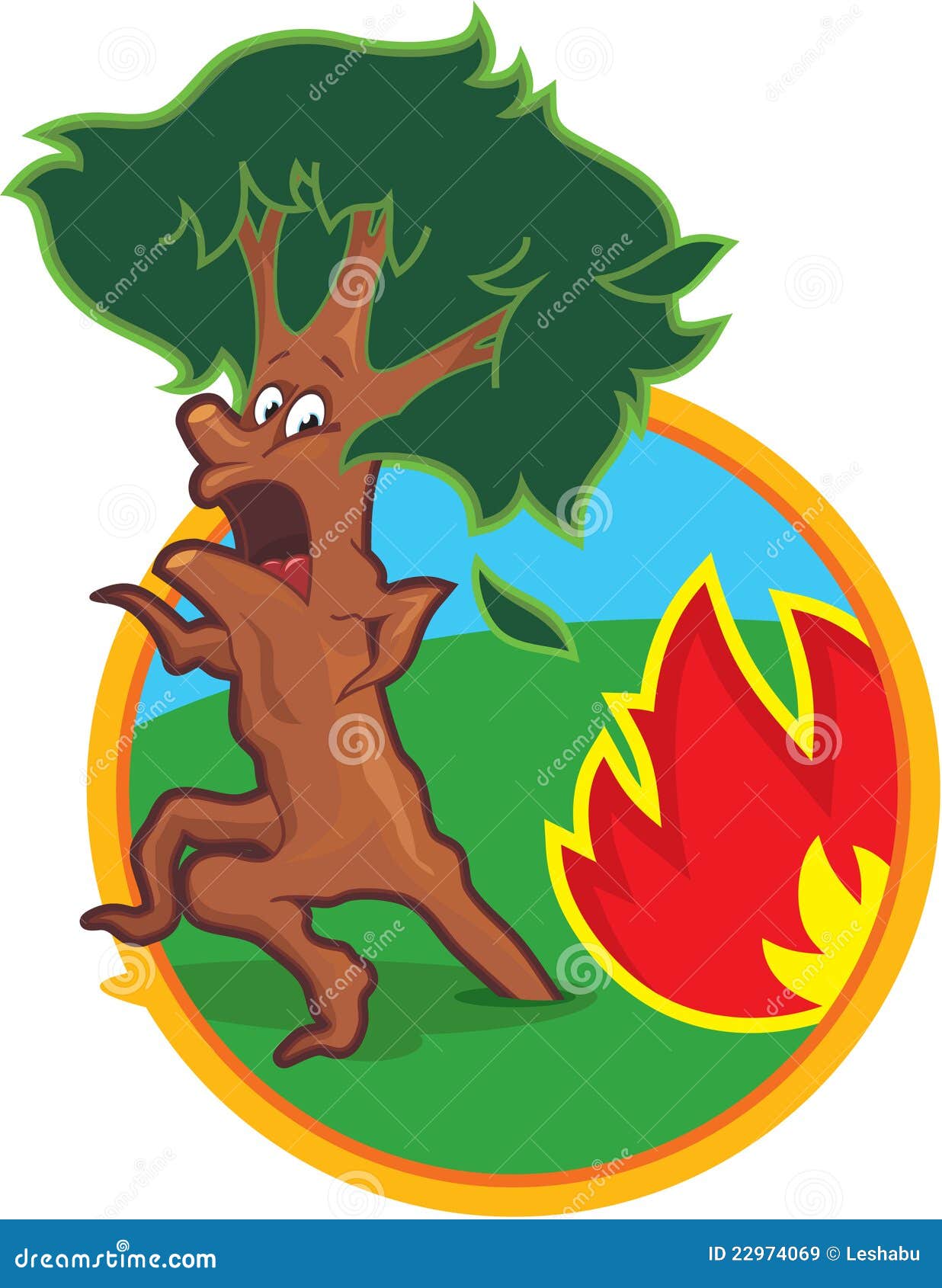 Scared Tree Running from Fire Stock Vector - Illustration of leaves ...