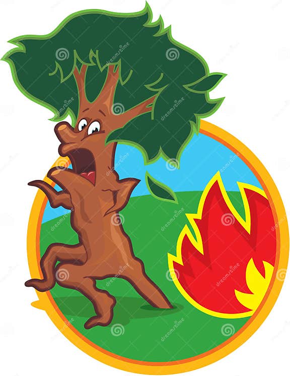 Scared Tree Running from Fire Stock Vector - Illustration of leaves ...