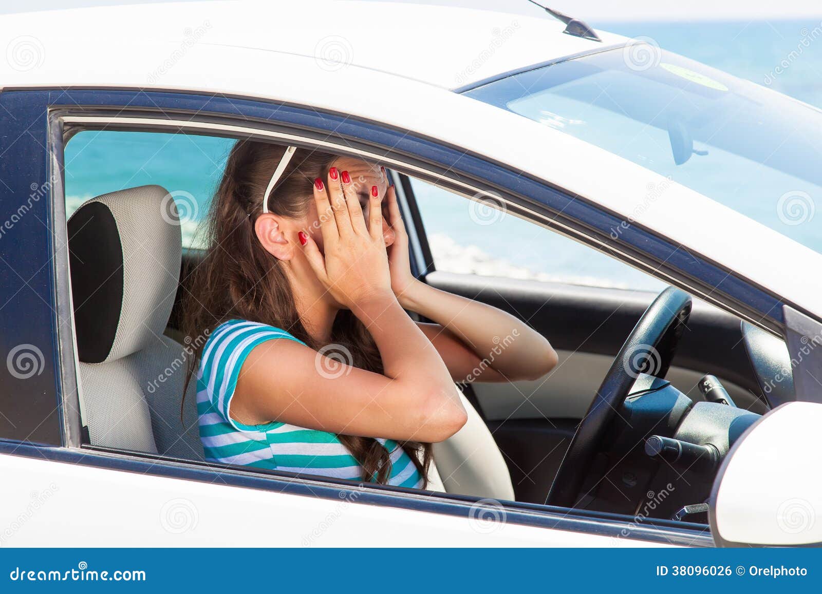 A Scared Woman is in the Car Stock Photo - Image of beautiful ...