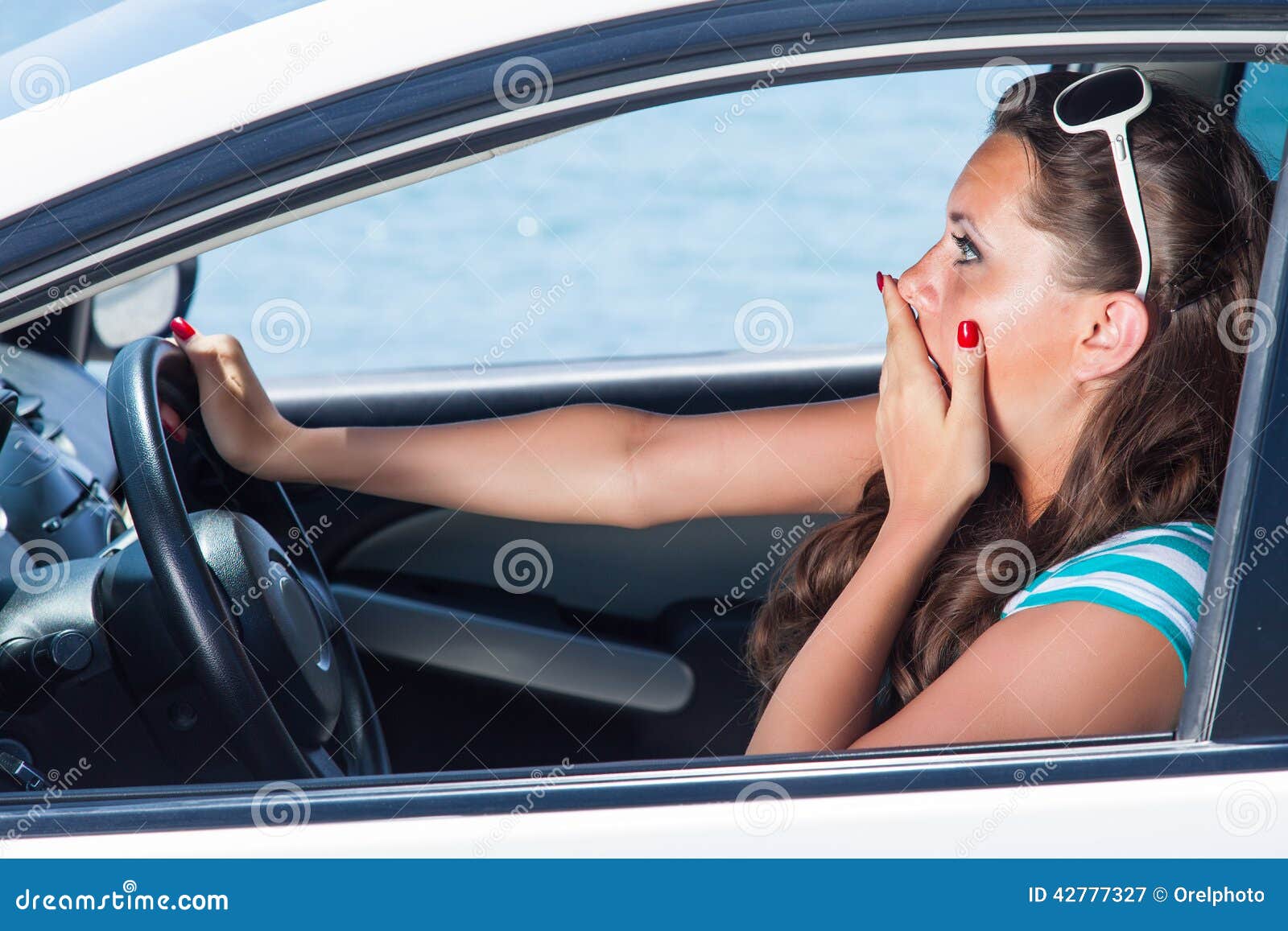 A Scared Woman is in the Car Stock Image - Image of woman, tourist ...