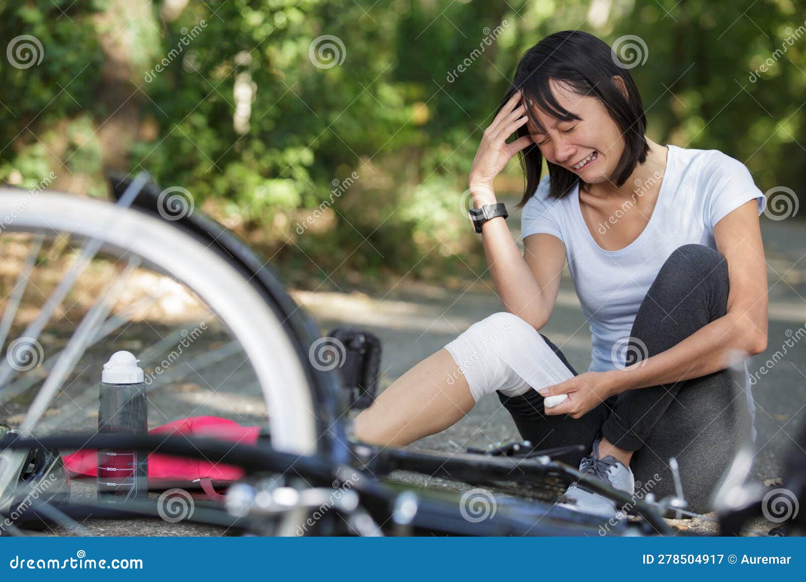 Scared Woman Crying Near Crashed Bike Stock Image - Image of fatal ...