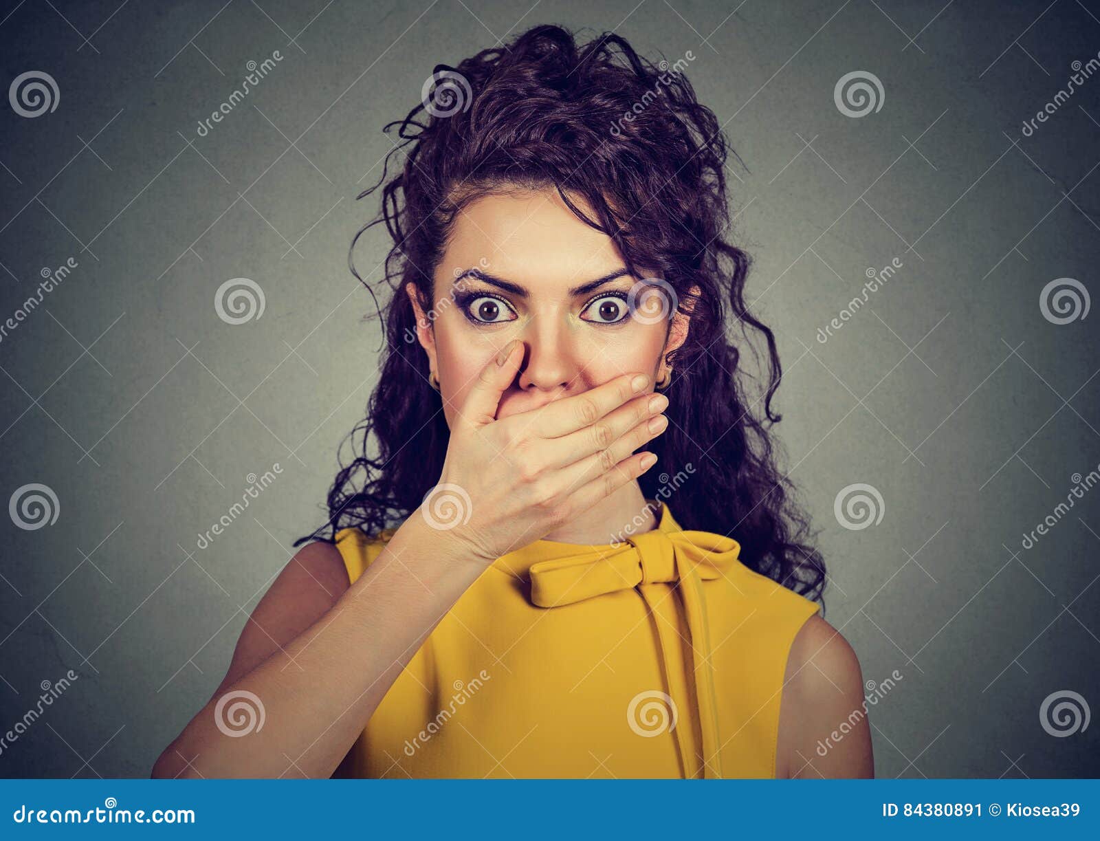 Scared Woman with Hand on Mouth Stock Image - Image of mixed, mouth ...
