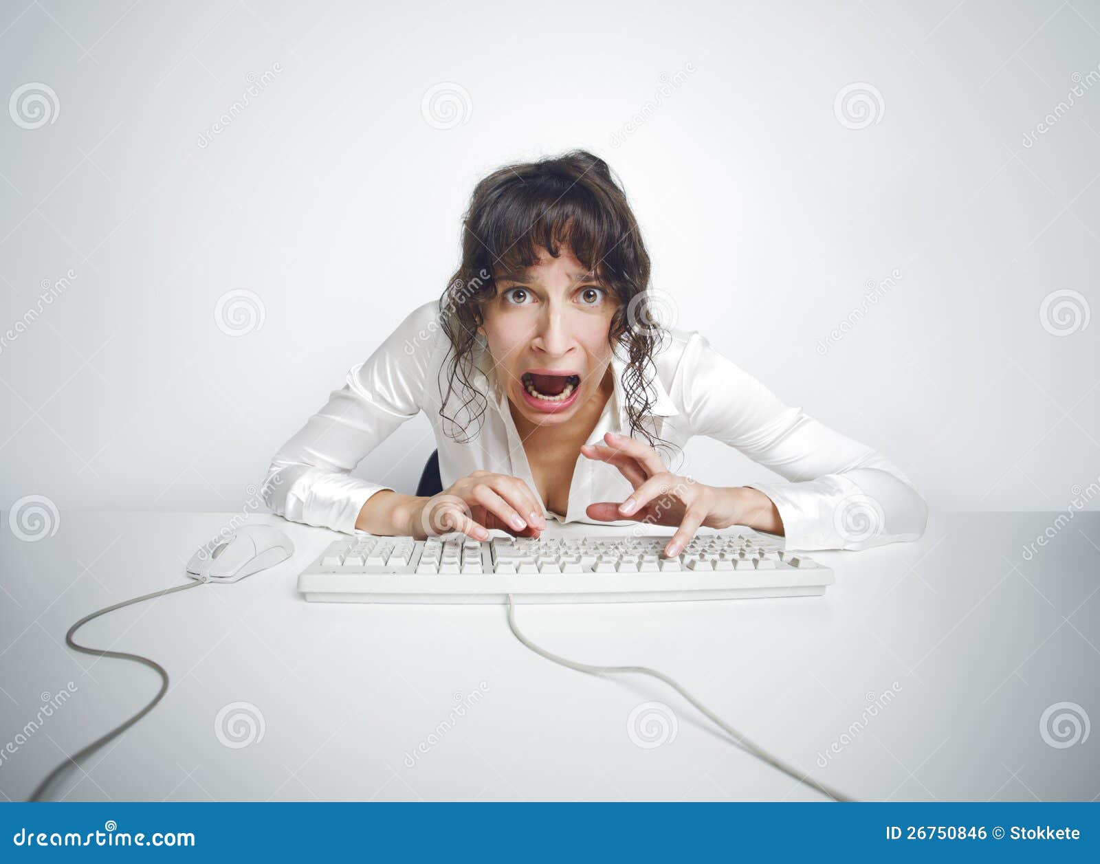 Scared Woman at Her Office Desk Stock Photo - Image of businesswoman ...