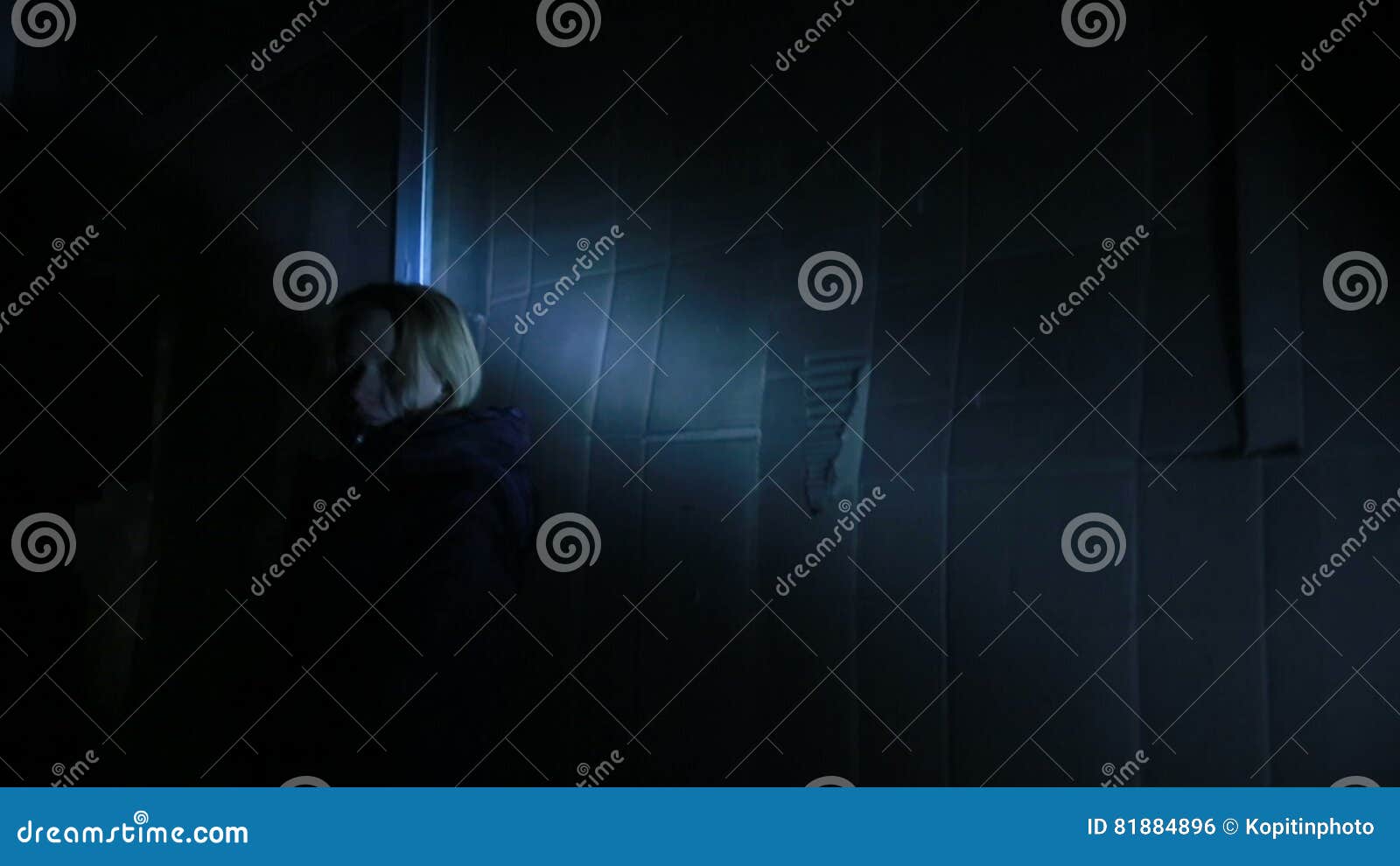 Scared Woman Hiding in a Corner of an Ancient Building. Stock Footage ...