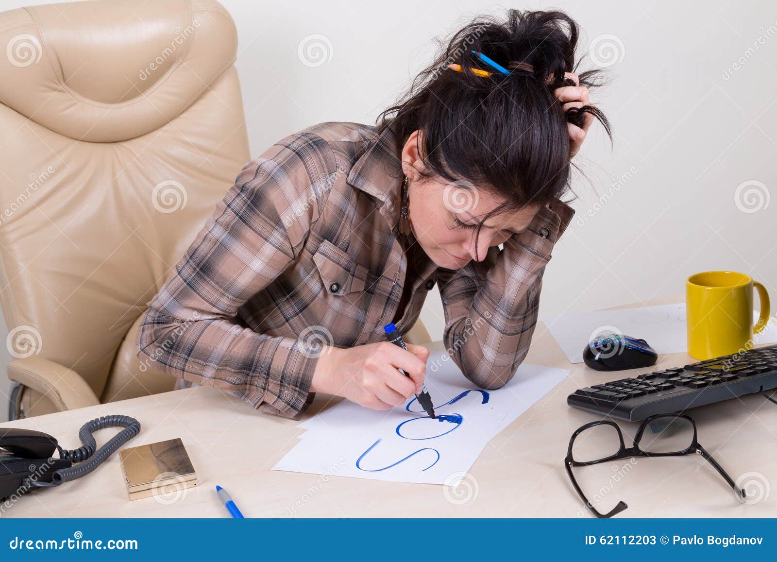 Scared Woman in Office Looking for Help Stock Image - Image of manager ...