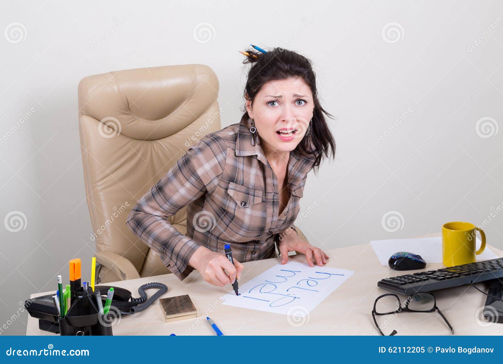 Scared Woman in Office Looking for Help Stock Image - Image of person ...