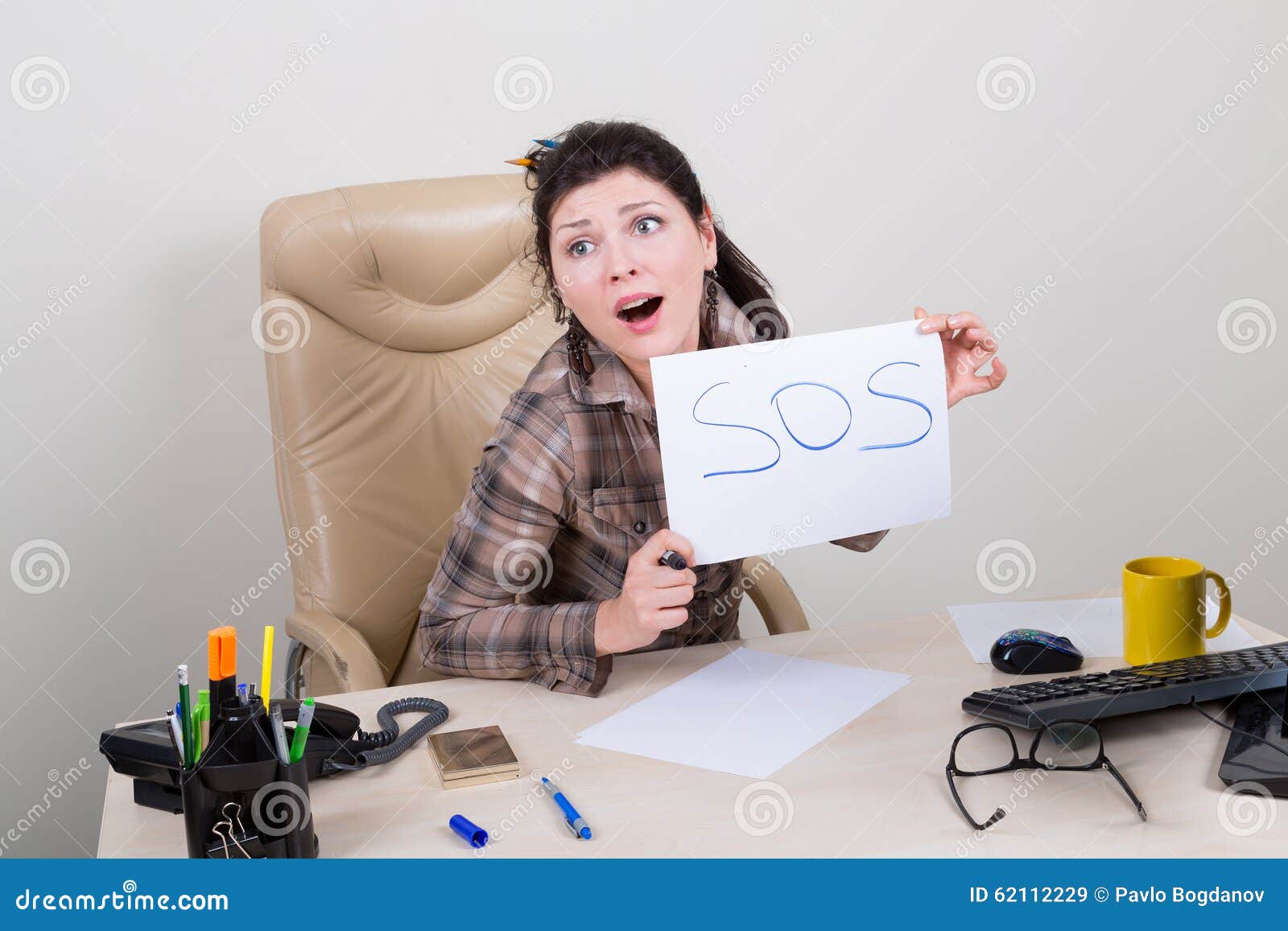Scared Woman in Office Looking for Help Stock Image - Image of beauty ...