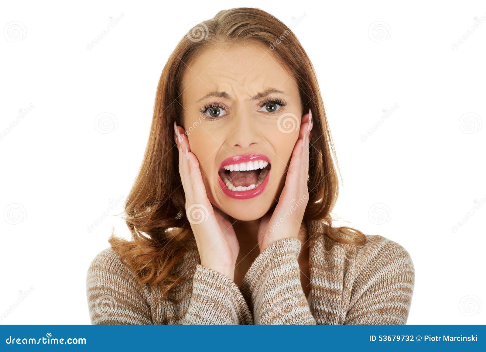 Scared woman screaming. stock photo. Image of emotion - 53679732