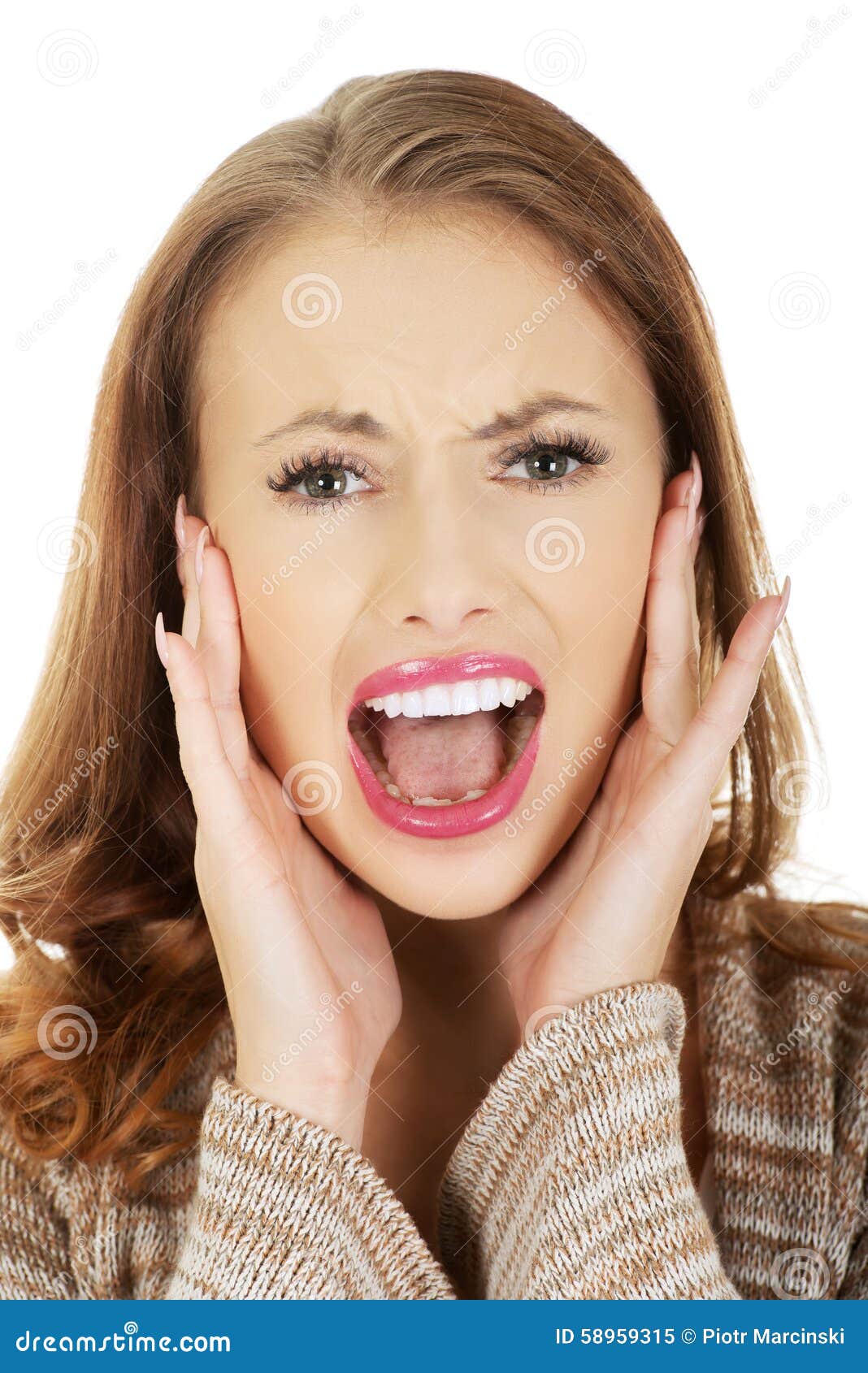 Scared woman screaming. stock image. Image of face, european - 58959315