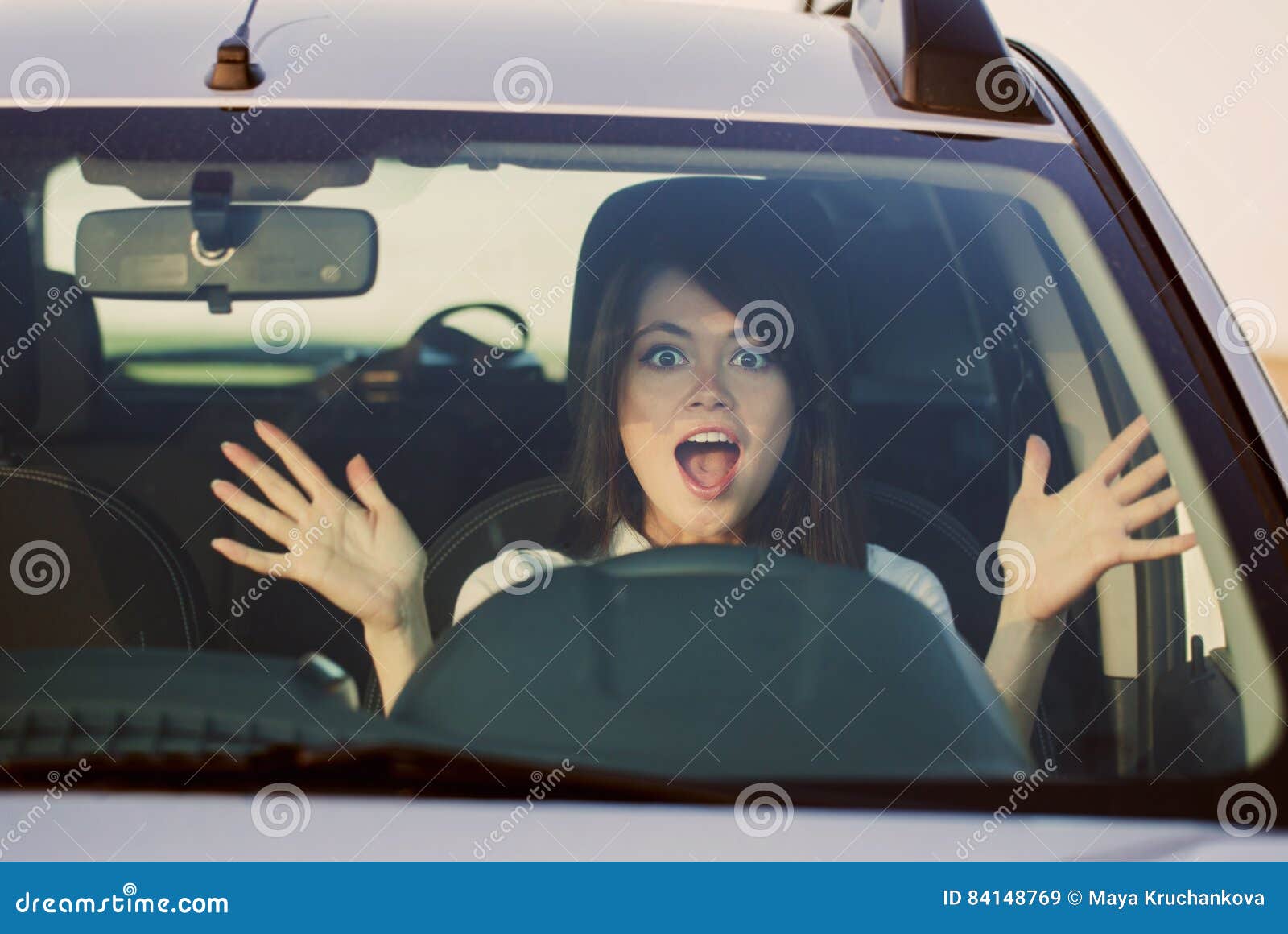 Scared Woman Shouts Driving the Car Stock Image - Image of attractive ...