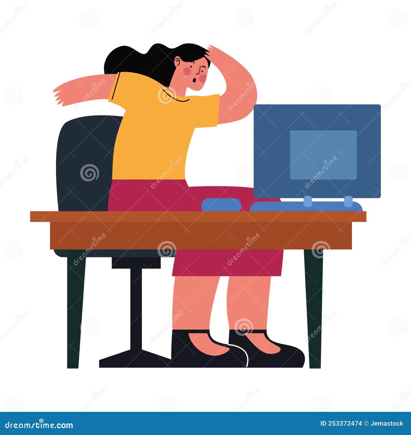 Scared woman using desktop stock vector. Illustration of design - 253372474