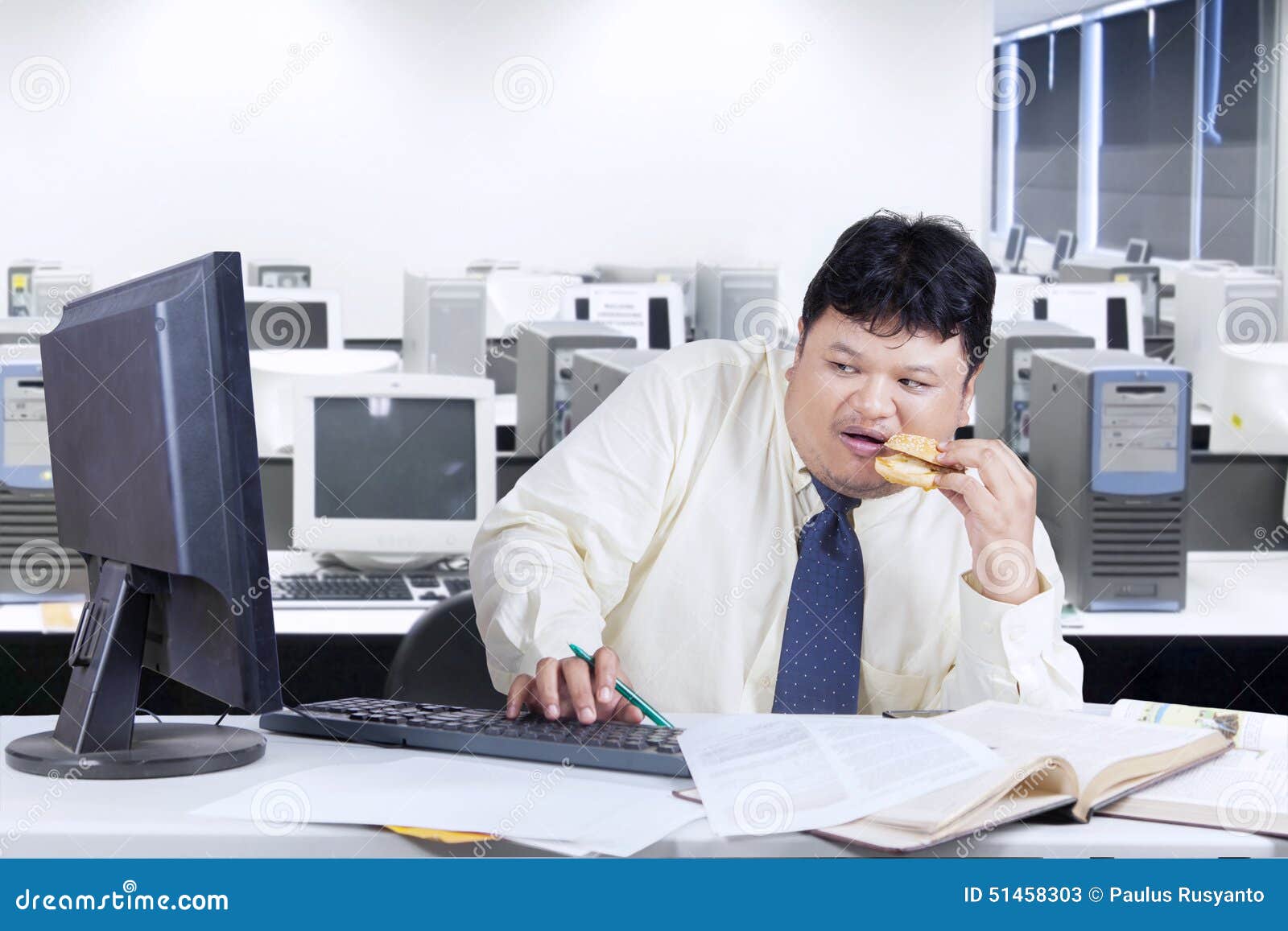 Scared Worker Using Computer in Office Stock Image - Image of fast ...