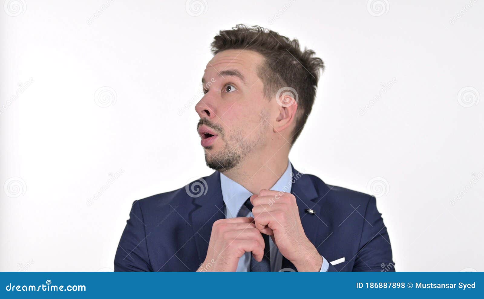 Scared Young Businessman Feeling Afraid, White Background Stock Photo ...