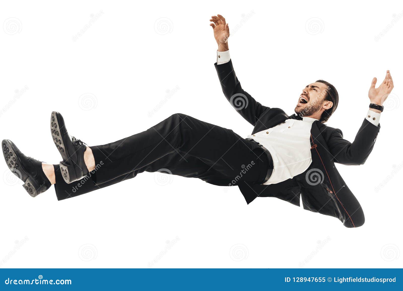 Scared Young Businessman in Suit Falling Stock Image - Image of work ...