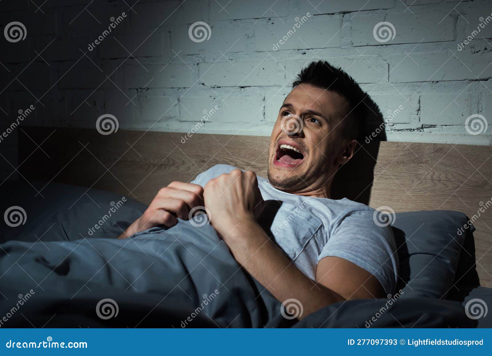 Scared Young Man Having Nightmares and Stock Image - Image of problem ...