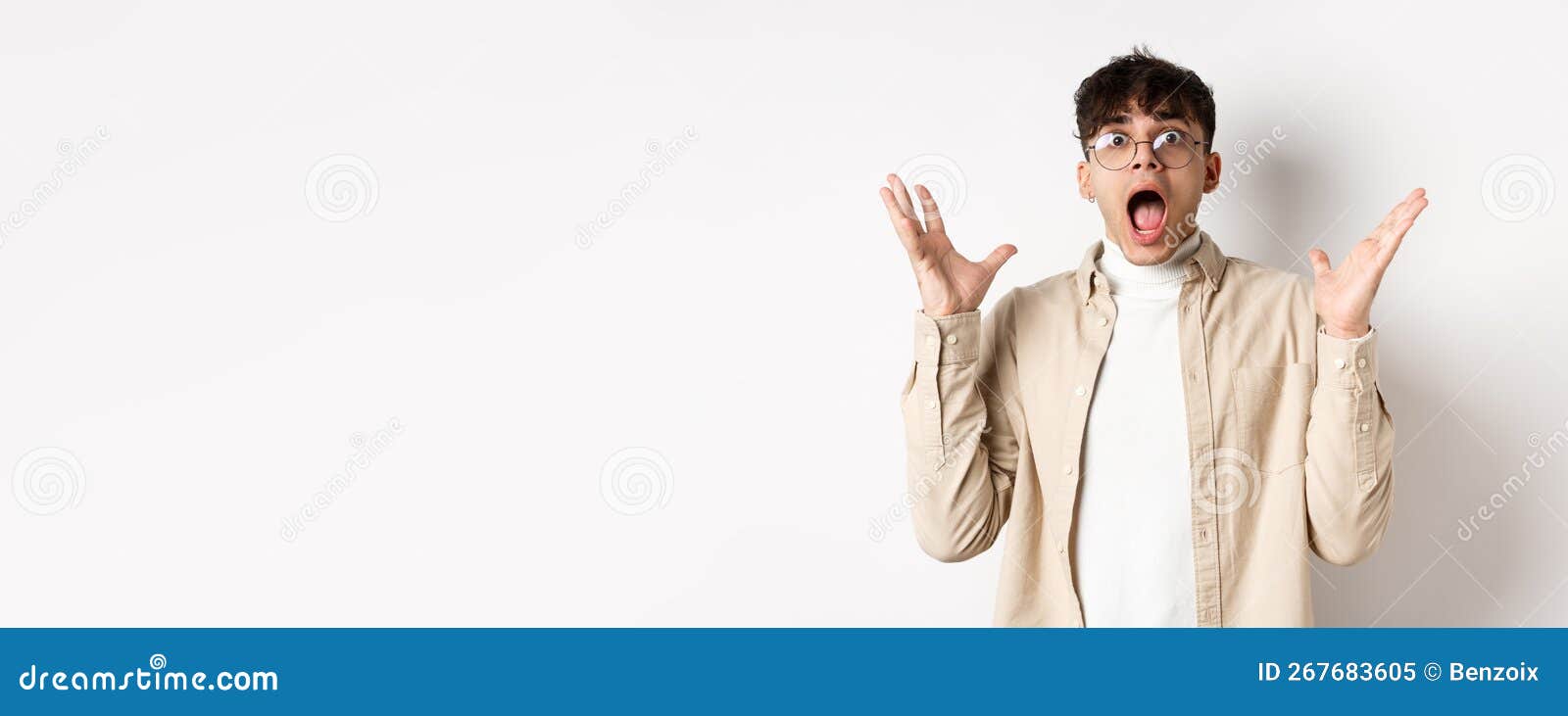 Scared Young Man in Panic, Screaming and Looking Axious, Jumping ...