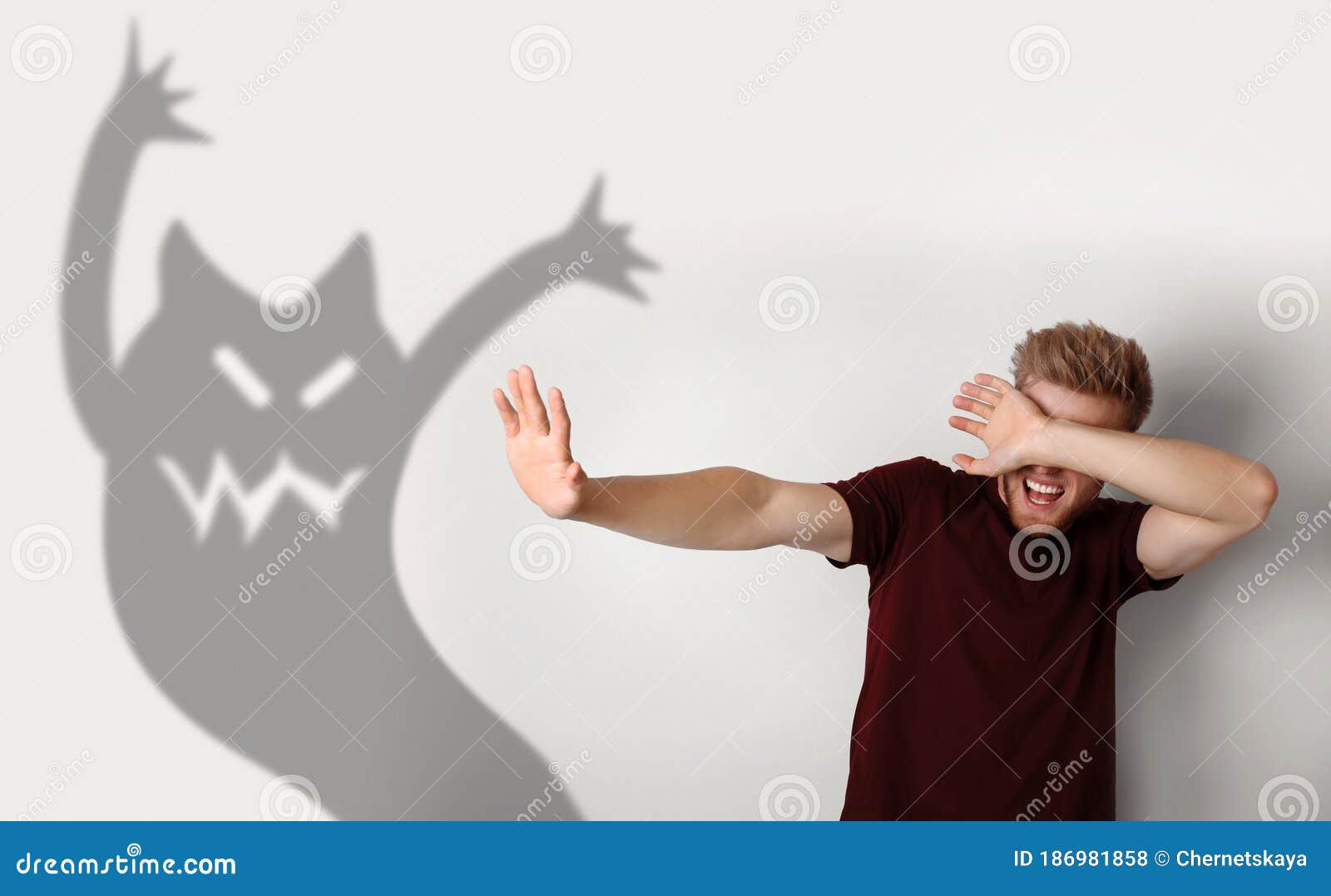 Scared Man Suffering from Sciophobia and Phantom Behind Him. Irrational ...